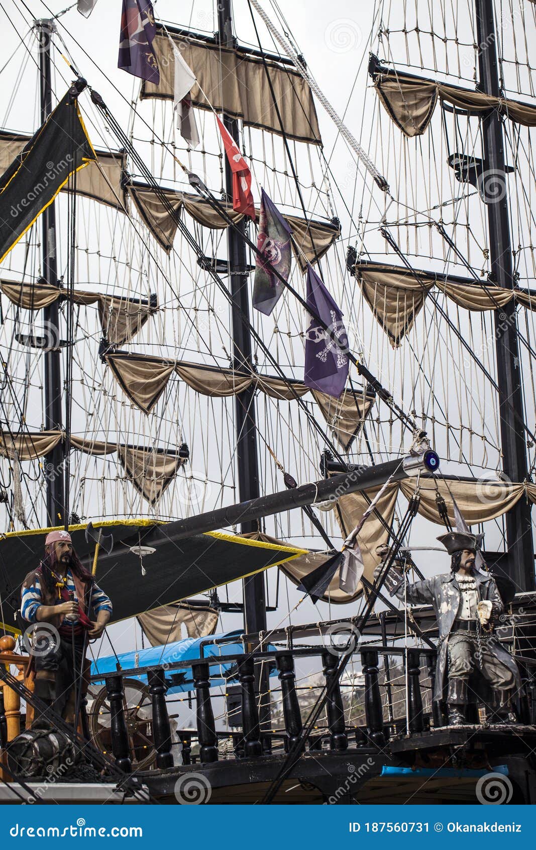 A Pirate Ship and Pirate Statue Stock Image - Image of rope, head ...