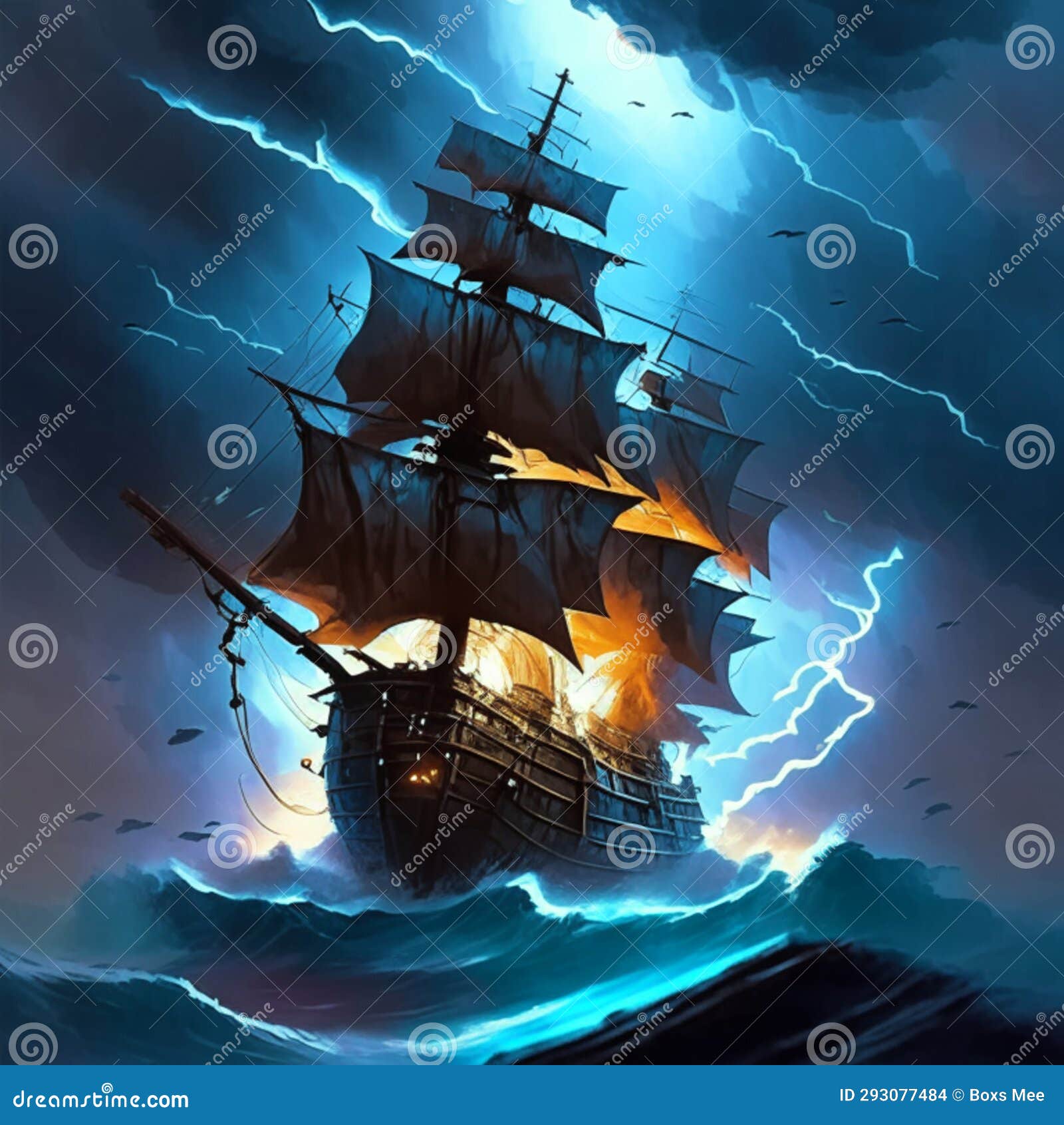 Pirate Ship in the Storm. 3d Rendering, 3d Illustration Stock Photo ...