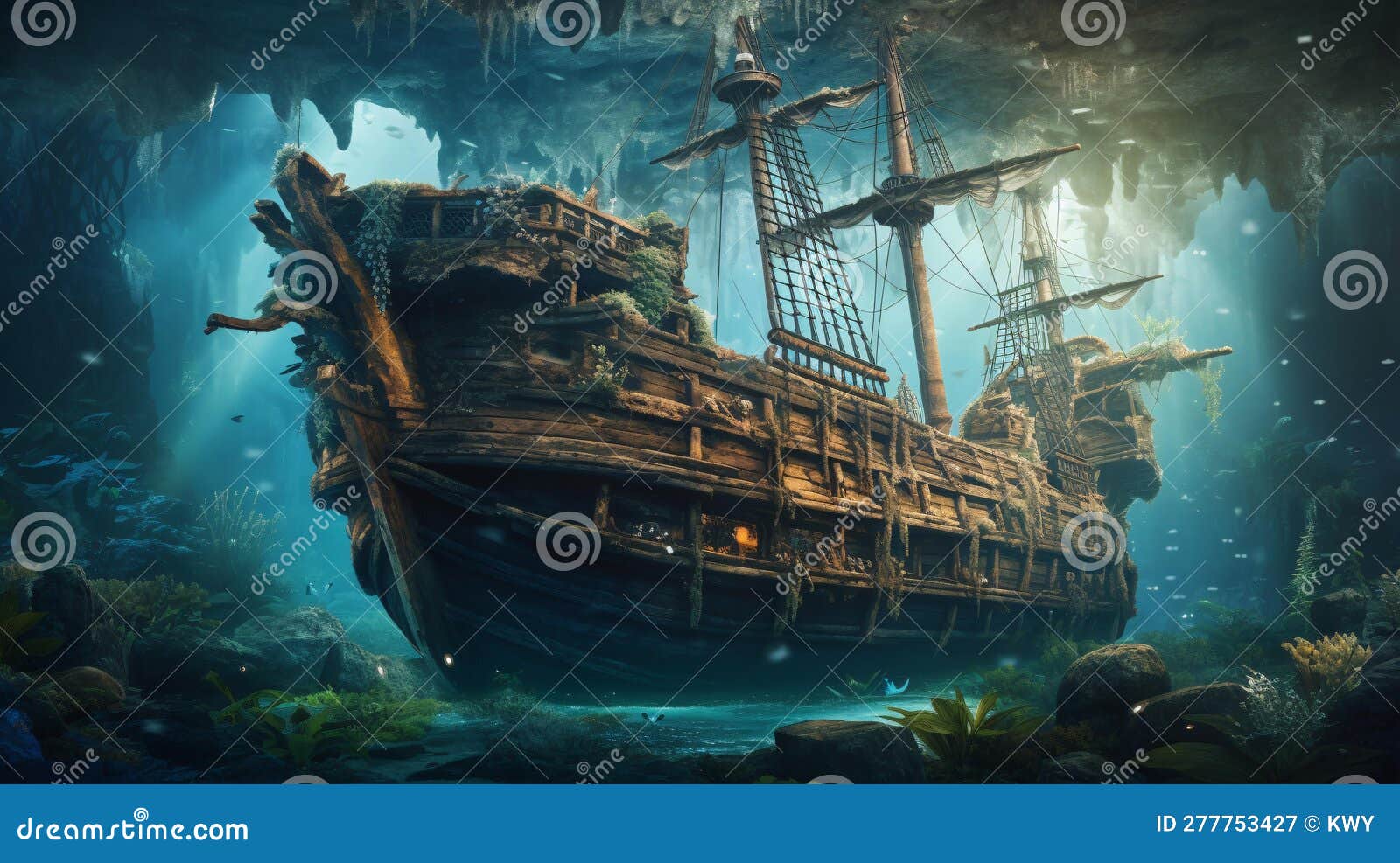 Pirate Ship Sunk Under Water Generative Ai Stock Illustration ...