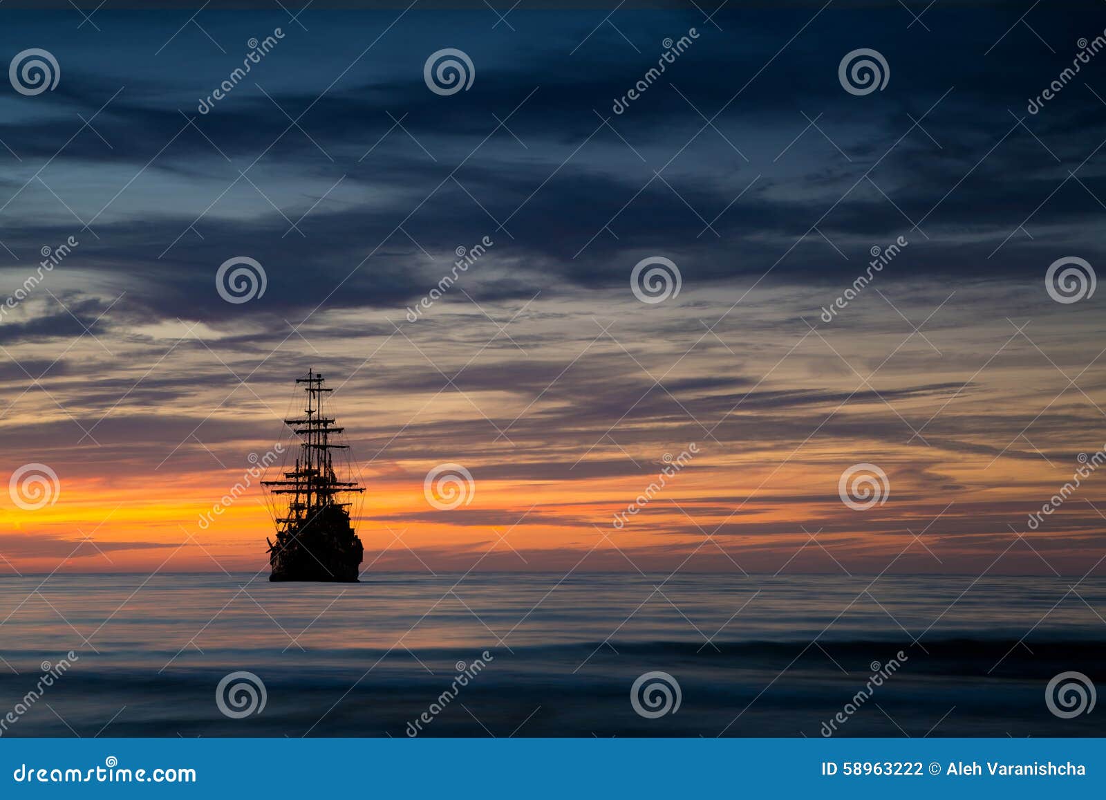 Pirate Ship in Sunset Scenery. Stock Photo - Image of ocean, cloud ...