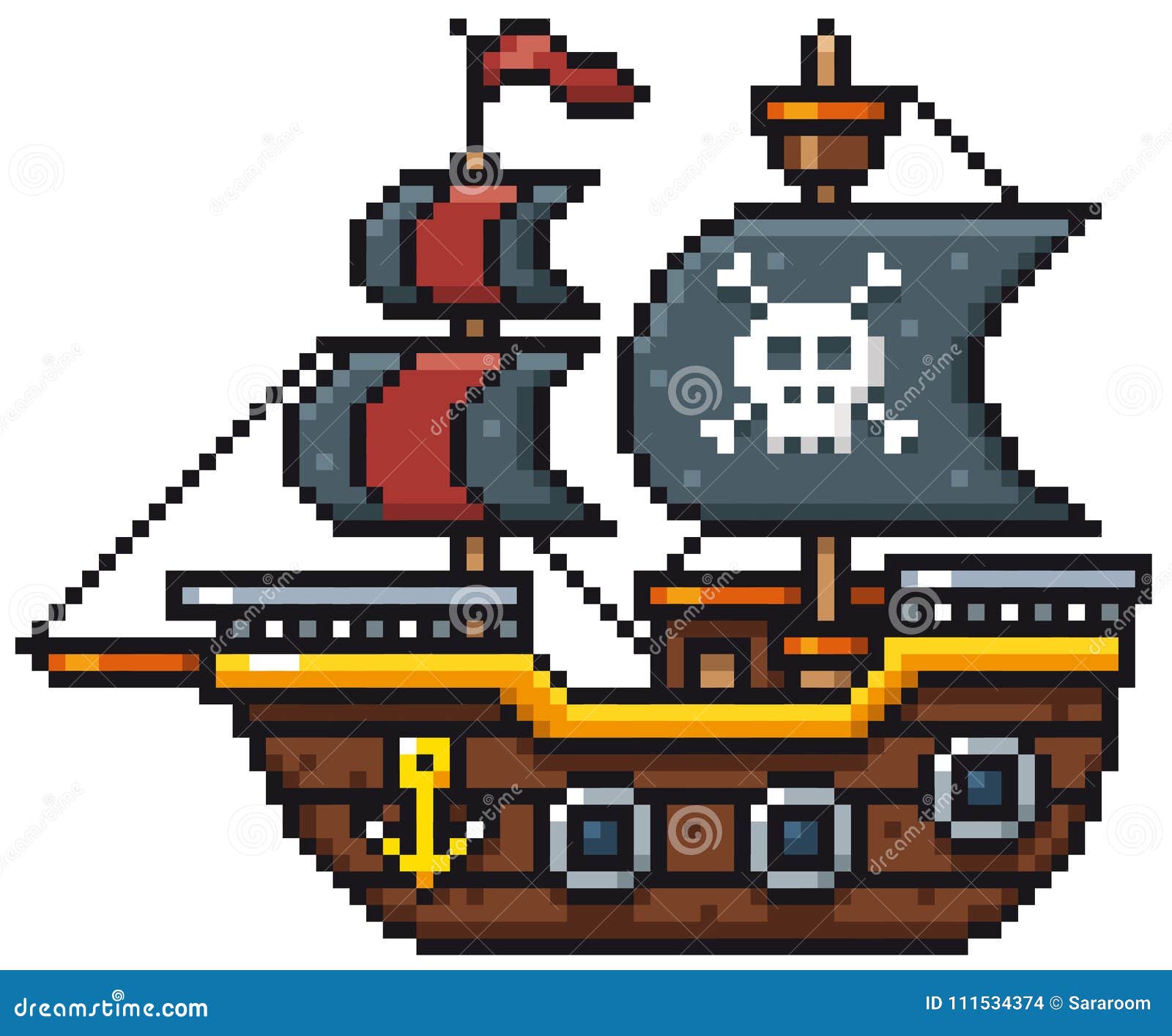 Ship Pixel Art. 8 Bit Steamboat Vector Illustration. Blue Boat ...