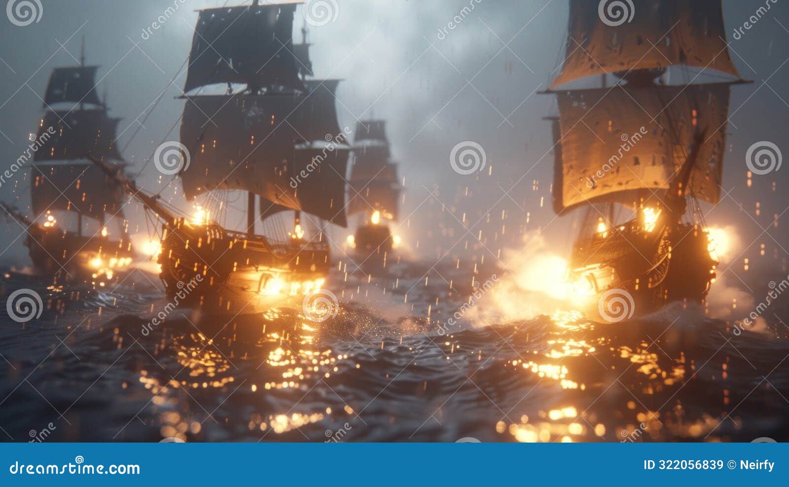 Pirate Ships Fighting during a Storm, Stock Image - Image of danger ...