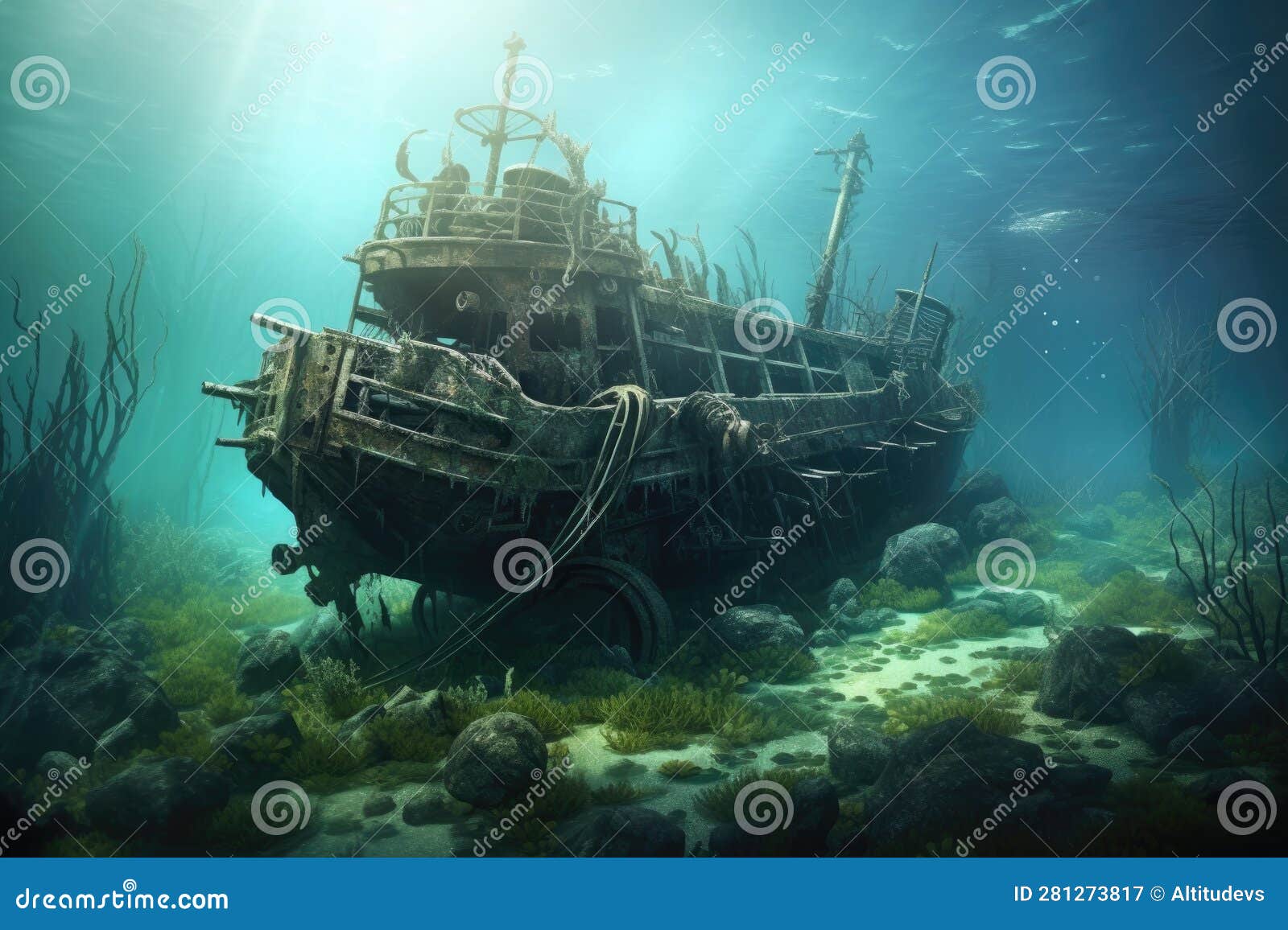 Pirate Shipwreck Partially Submerged in Water Stock Image - Image of ...