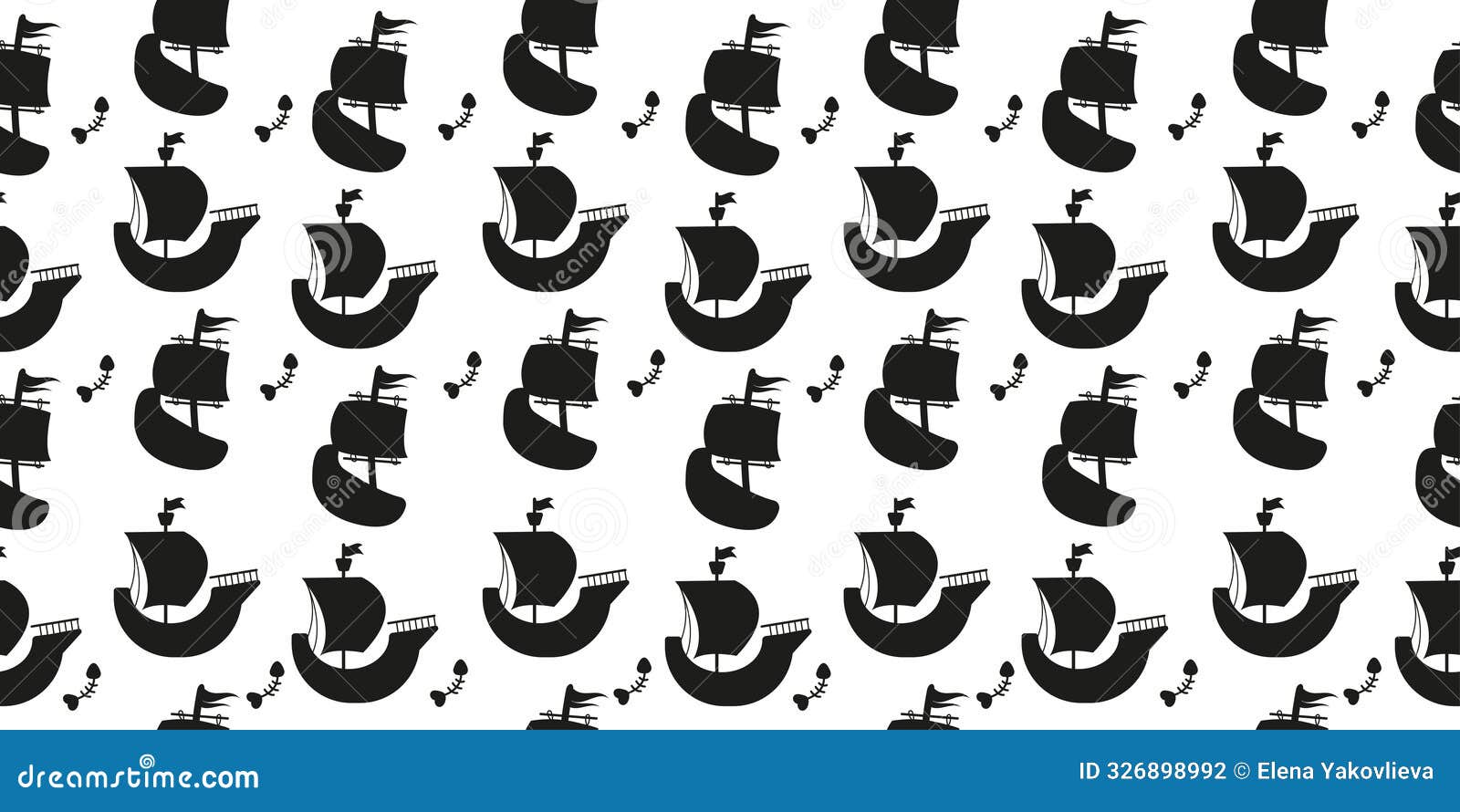 Pirate Silhouette Ship Seamless Pattern in Flat Design Stock Vector ...