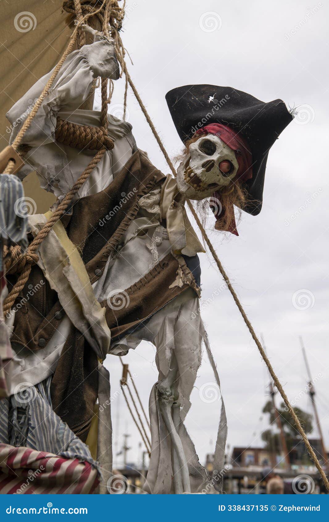 A Pirate Skeleton Hangs Off The Side Of A Pirate Ship Stock Image ...