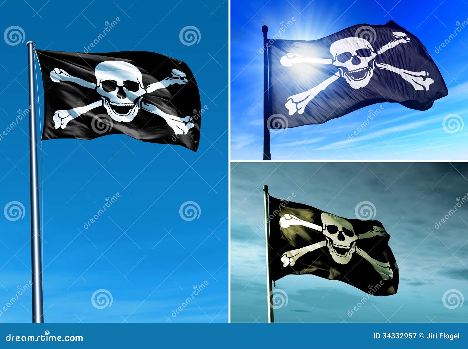 Pirate Skull and Crossbones Flag Waving on the Wind Stock Illustration ...