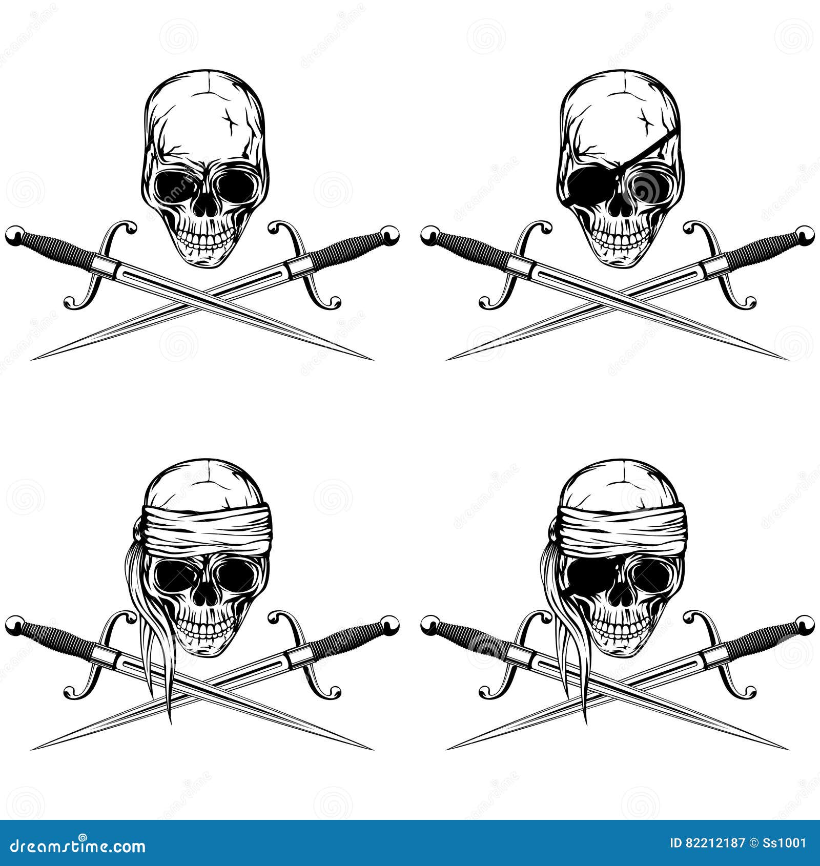 Pirate skull cutlass set stock vector. Illustration of bandana - 82212187