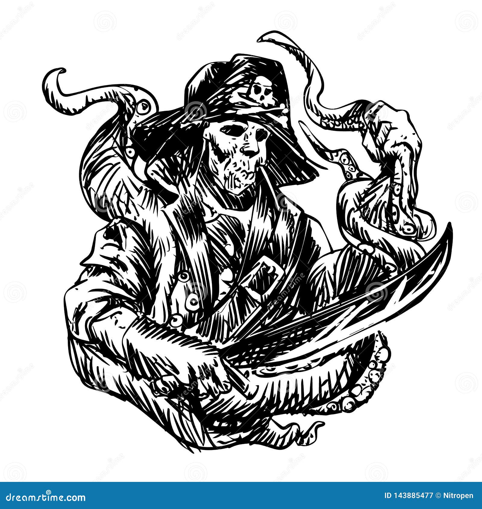 Pirate Skull With Tentacles Of Octopus Cartoon Vector | CartoonDealer ...