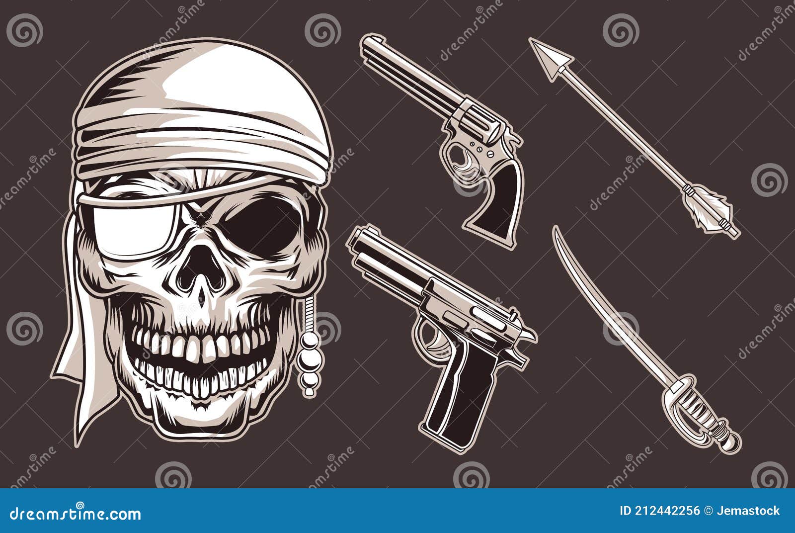 Pirate skull weapons stock vector. Illustration of spooky - 212442256