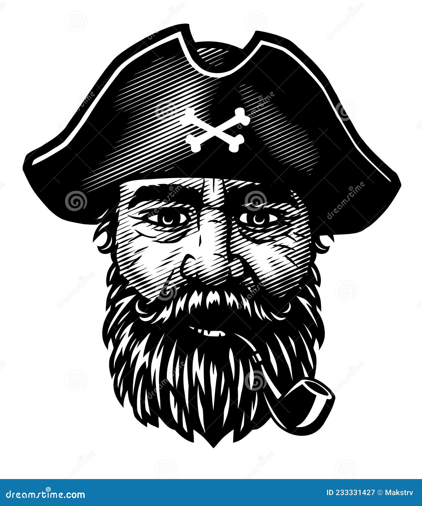 Pirate with a Smoking Pipe and a Captains Hat. Vector Illustration ...