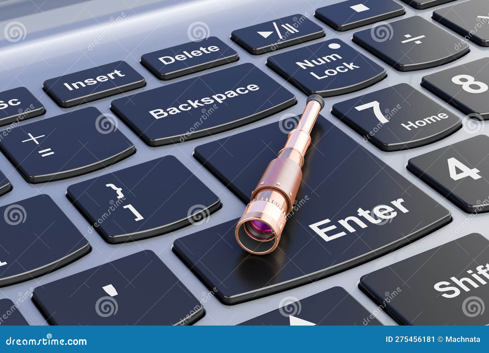 Pirate Spyglass on Laptop Keyboard, 3D Stock Illustration ...