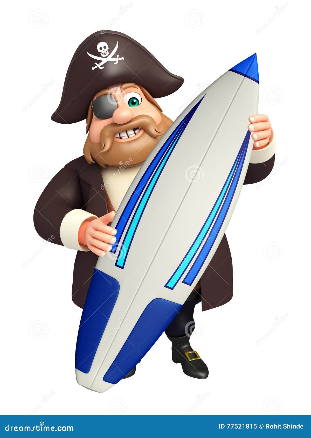 Pirate with Surfboard stock illustration. Illustration of crossbones ...