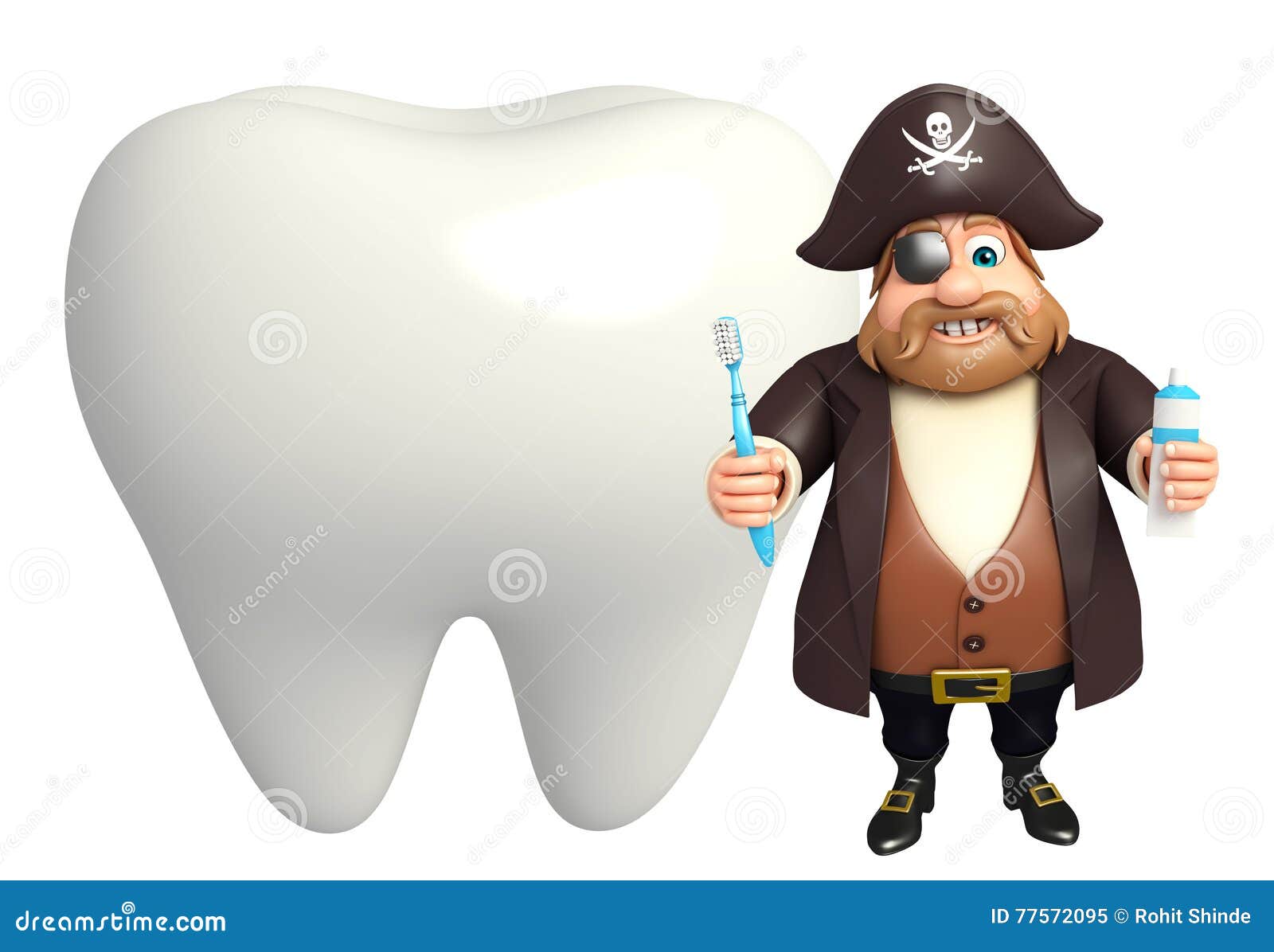 Pirate with Teeth & Toothbrush,paste Stock Illustration - Illustration ...