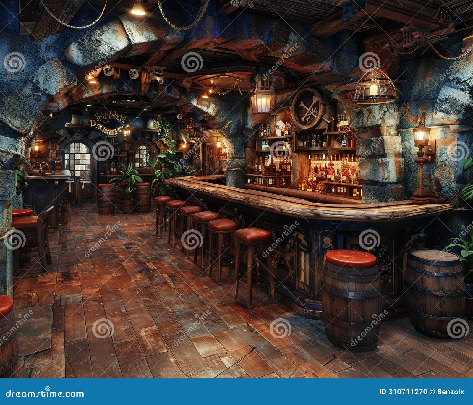 Pirate-themed Bar with Ship Decor and Rum Cocktails3D Render. Stock ...