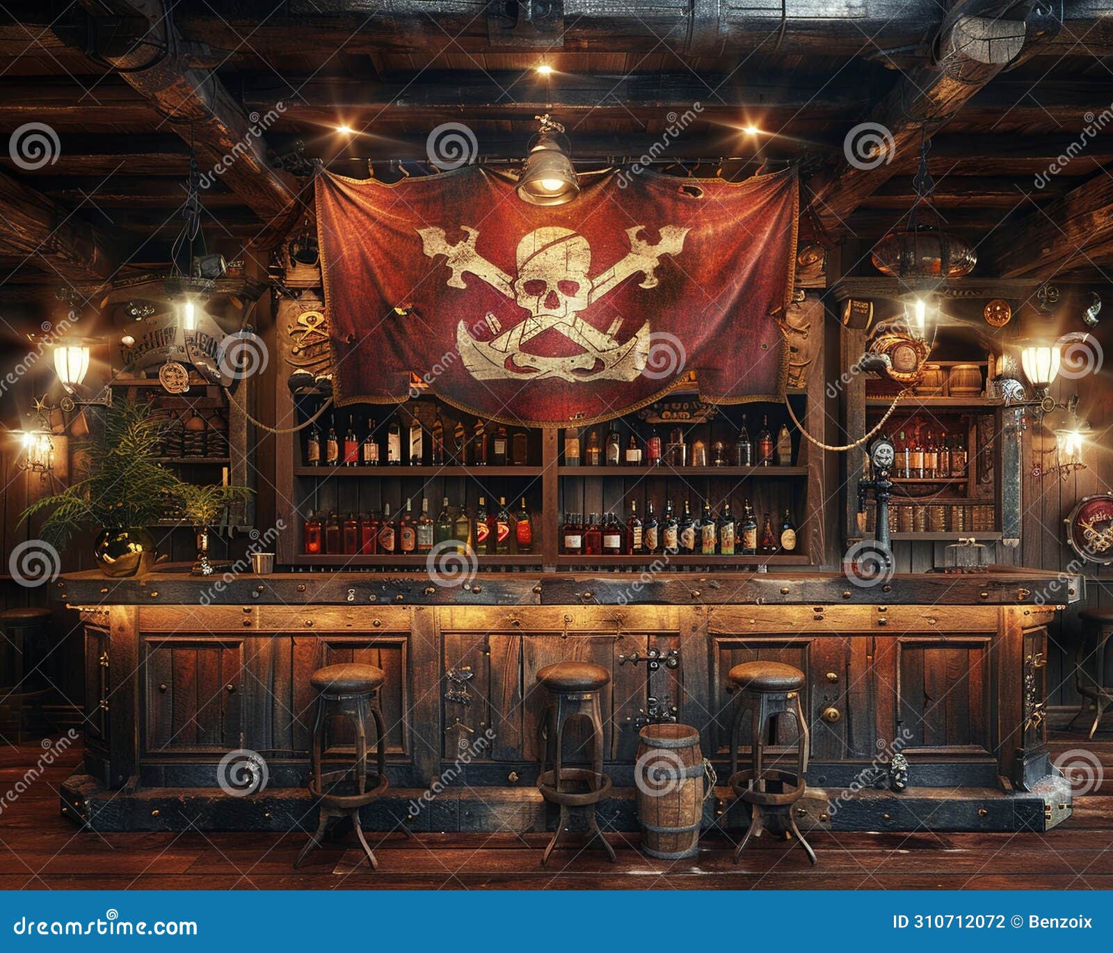 Pirate-themed Bar with Ship Decor and Rum Cocktails3D Render. Stock ...