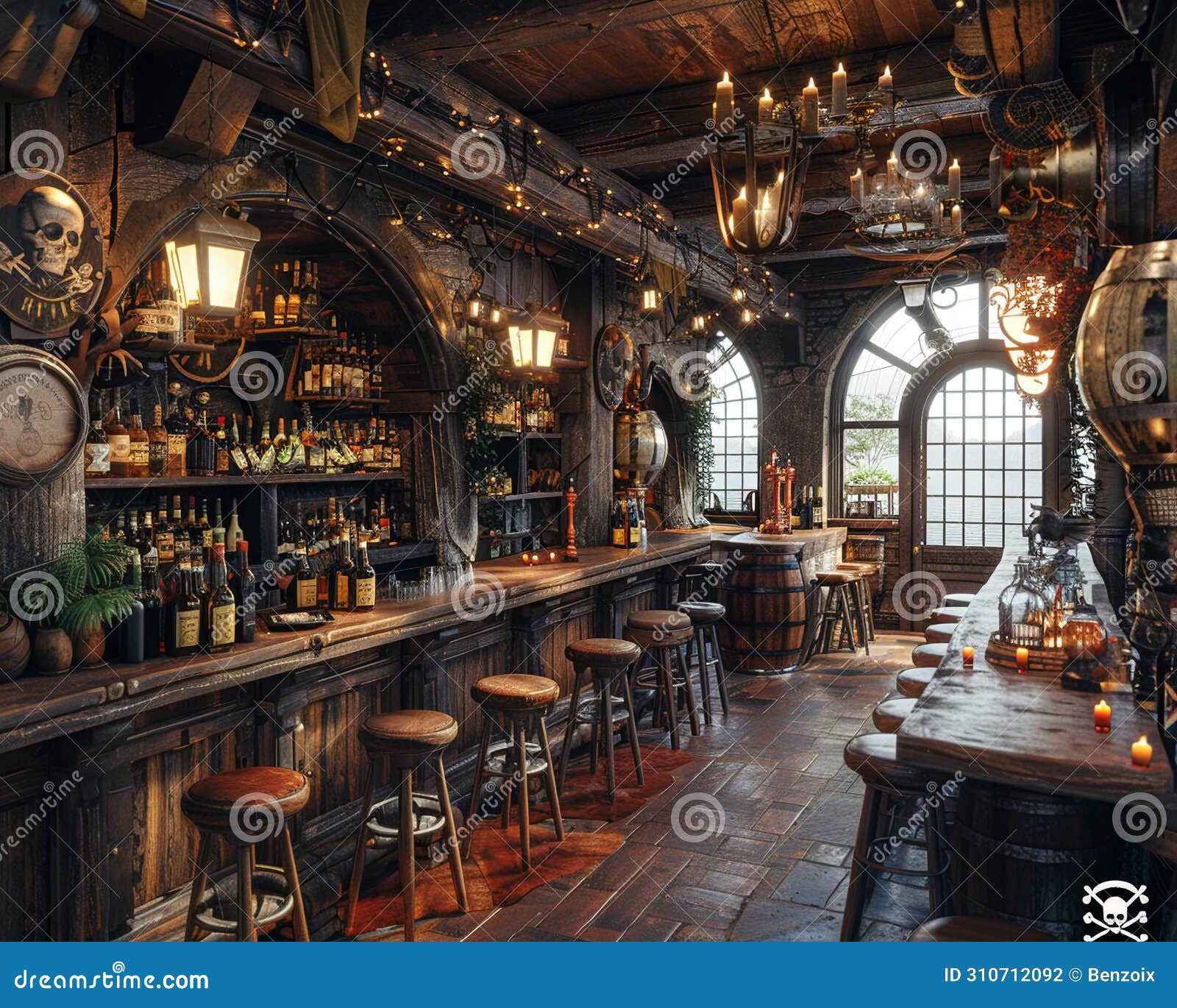 Pirate-themed Bar with Ship Decor and Rum Cocktails3D Render. Stock ...