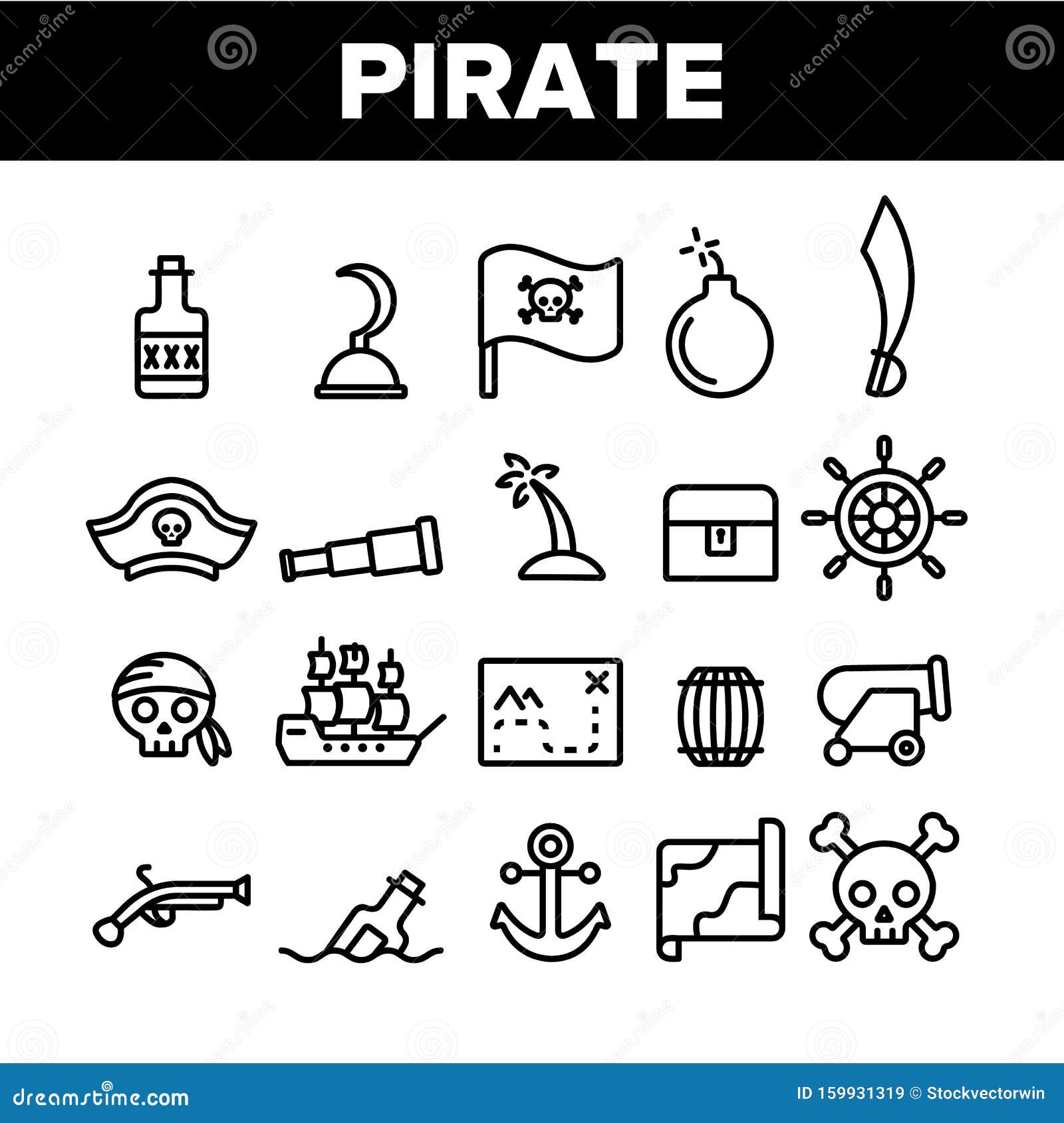 Pirate Things Collection Elements Icons Set Vector Stock Vector ...