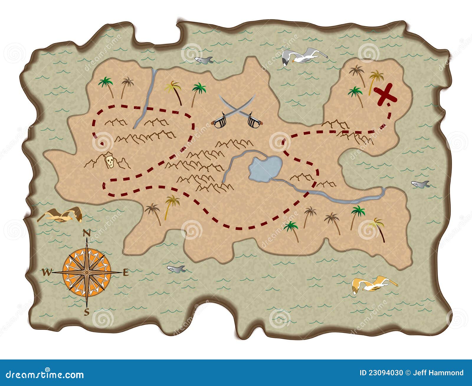 Pirate Treasure Map stock illustration. Illustration of clip - 23094030