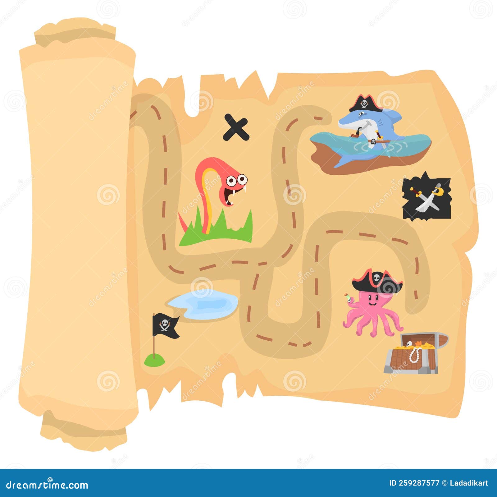Pirate Treasure Map Icon. Cartoon Aged Scroll | CartoonDealer.com ...
