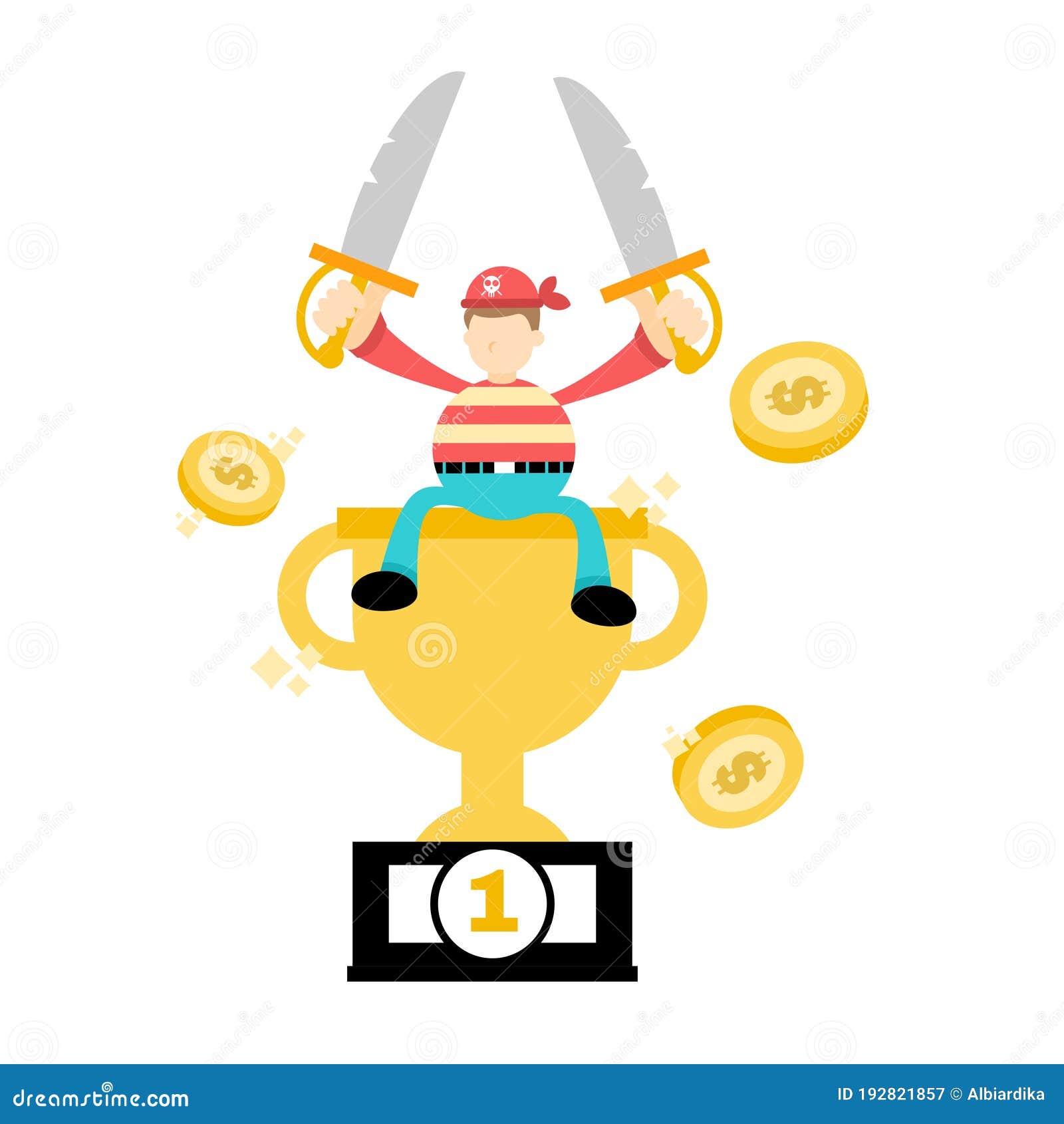 Pirate Sailor Man Worker Pick Trophy Win Champion Cartoon Doodle Flat ...