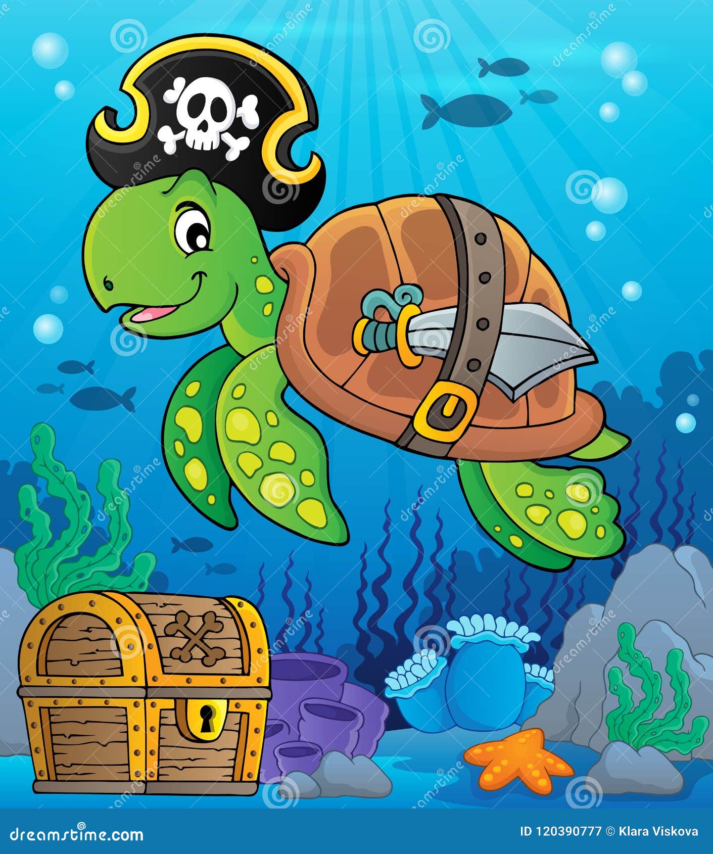 Pirate Turtle Theme Image 1 Cartoon Vector | CartoonDealer.com #120390723