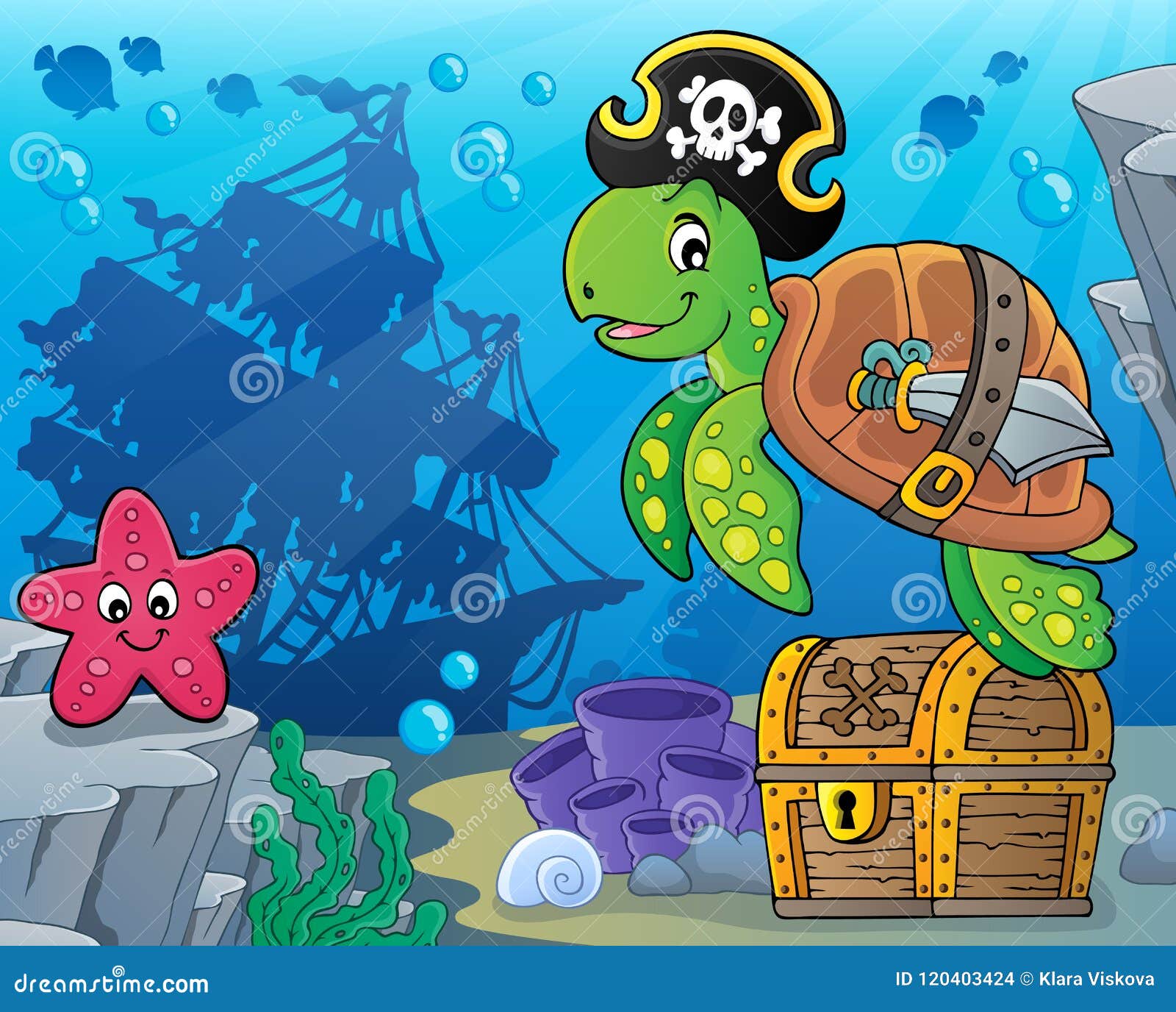 Pirate Turtle Theme Image 1 Cartoon Vector | CartoonDealer.com #120390723