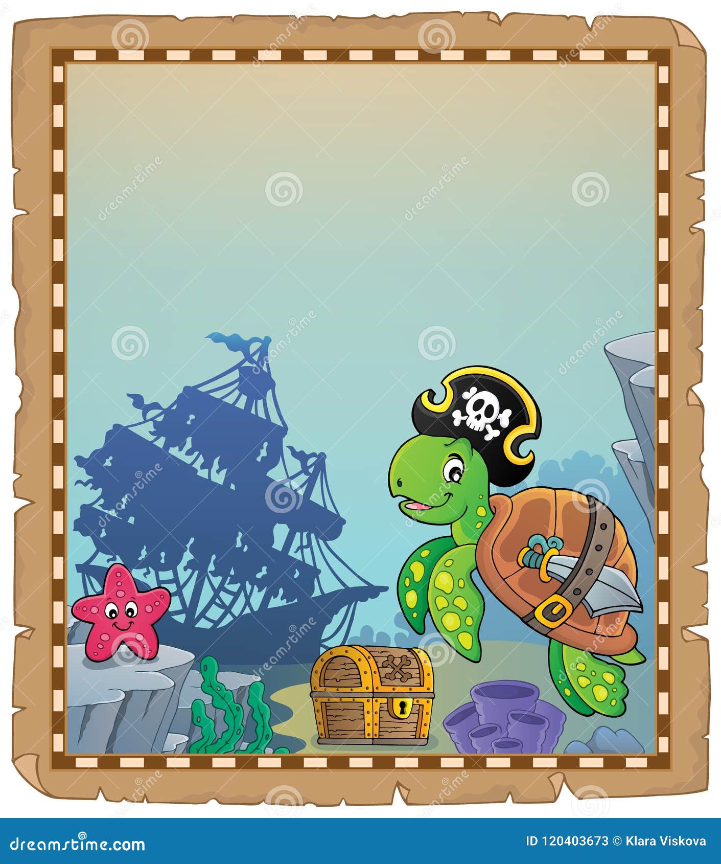 Pirate Turtle Theme Parchment 1 Stock Vector - Illustration of ...