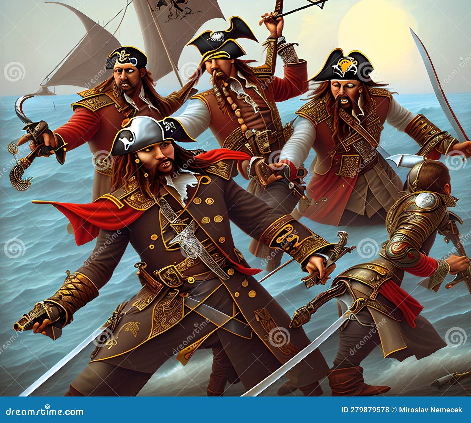 Pirates Attack, Generative AI Illustration Stock Illustration ...
