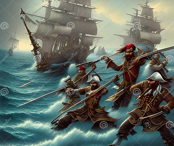 Pirates Attack, Generative AI Illustration Stock Illustration ...