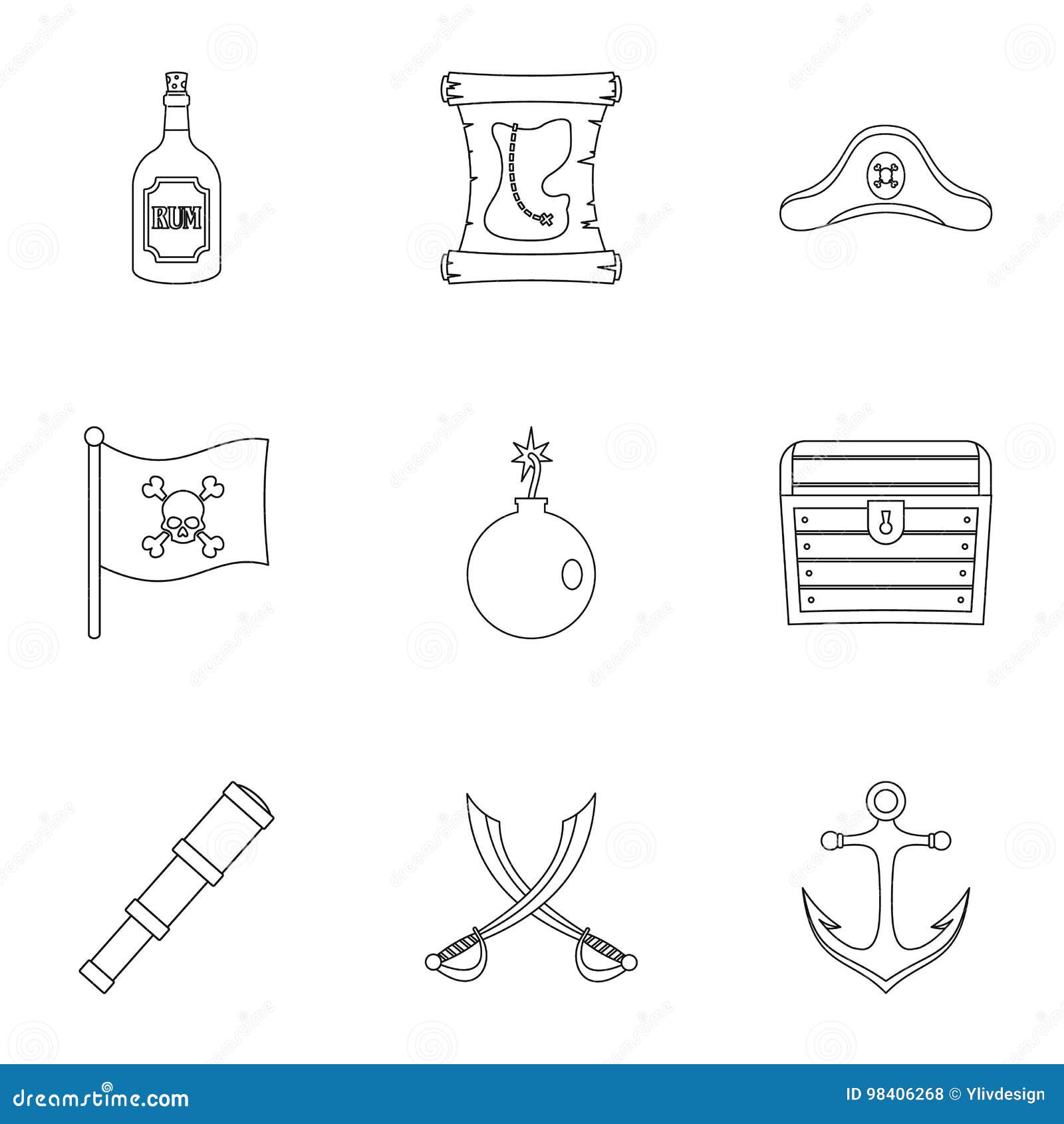 Pirates Element Icon Set, Outline Style Stock Vector - Illustration of ...