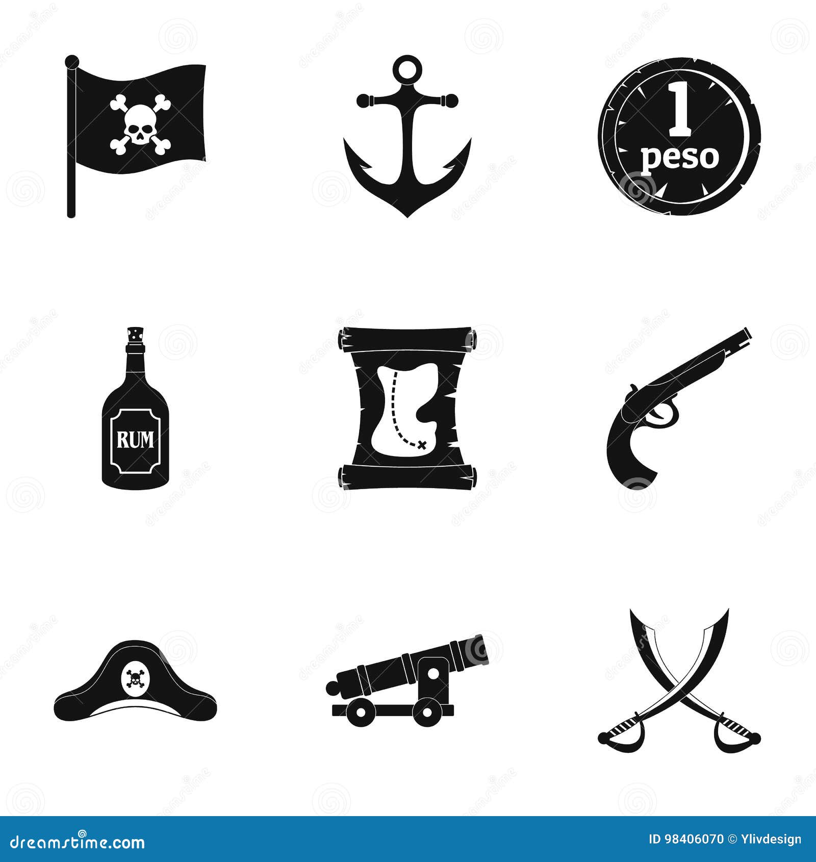 Pirates Element Icon Set, Simple Style Stock Vector - Illustration of ...