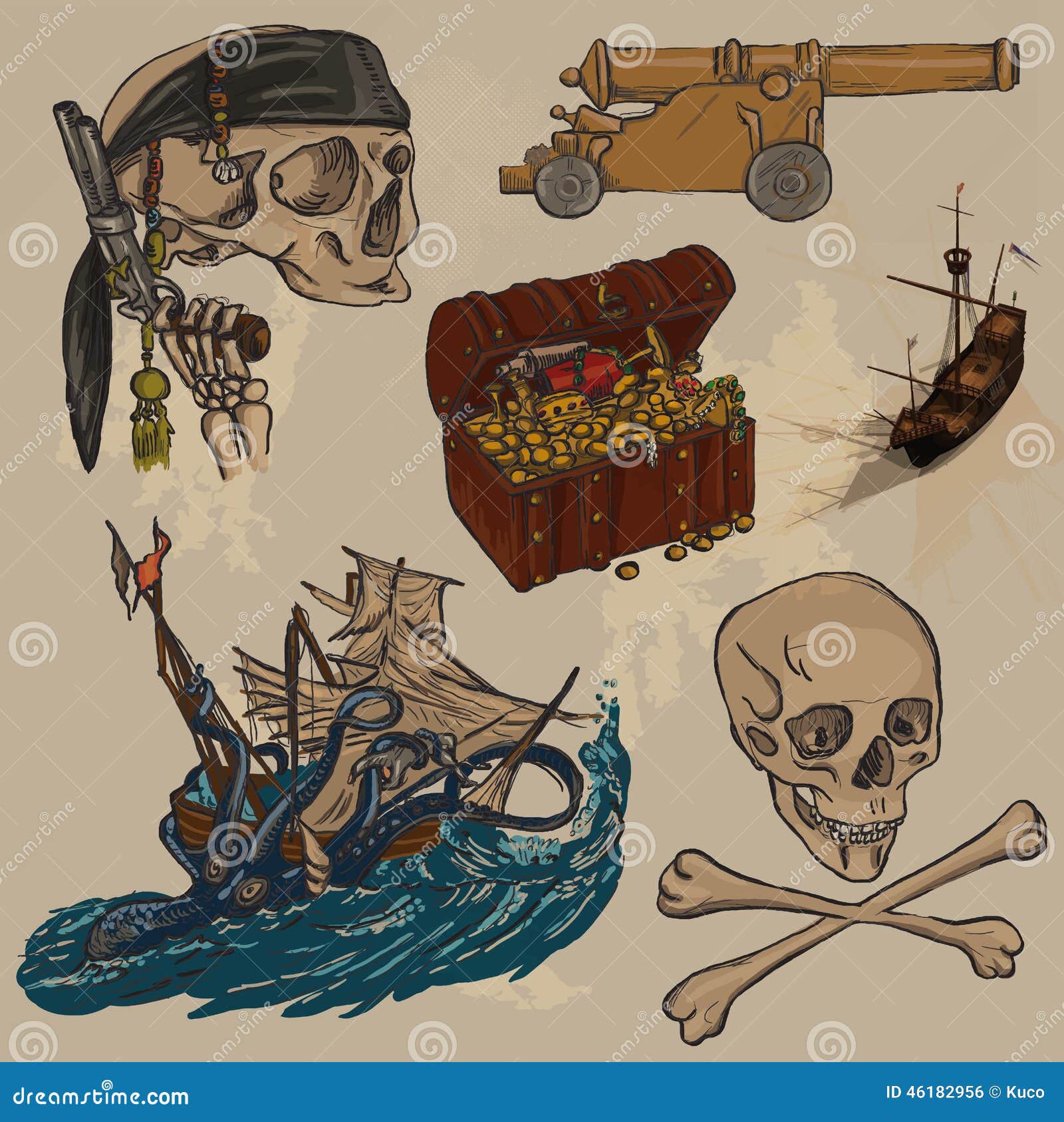 Pirates - an Hand Drawn Colored Vector Pack No.3 Stock Vector ...