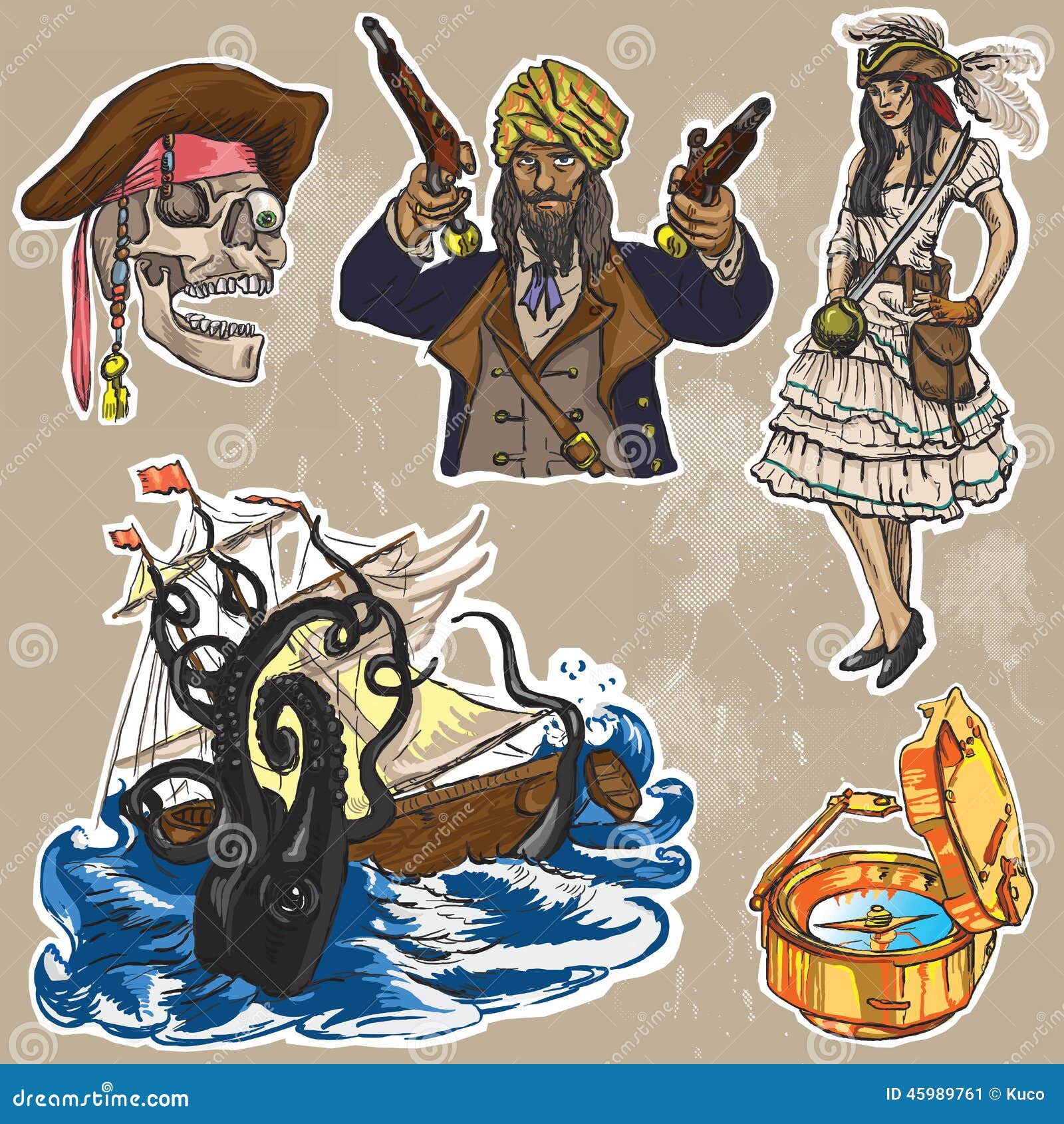Pirates - an Hand Drawn Colored Vector Pack No.2 Stock Vector ...