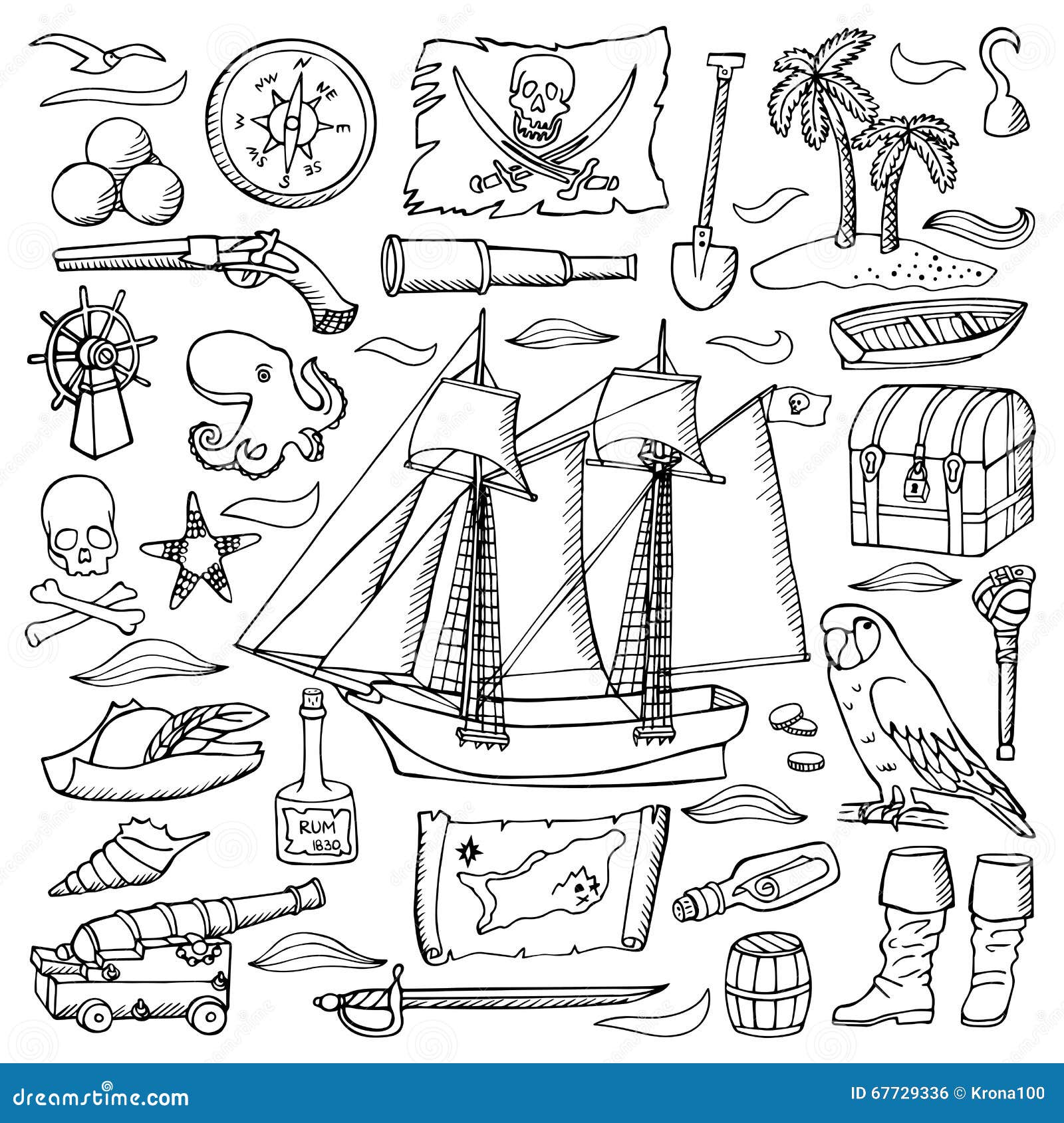 Pirates hand drawn set stock vector. Illustration of adventure - 67729336