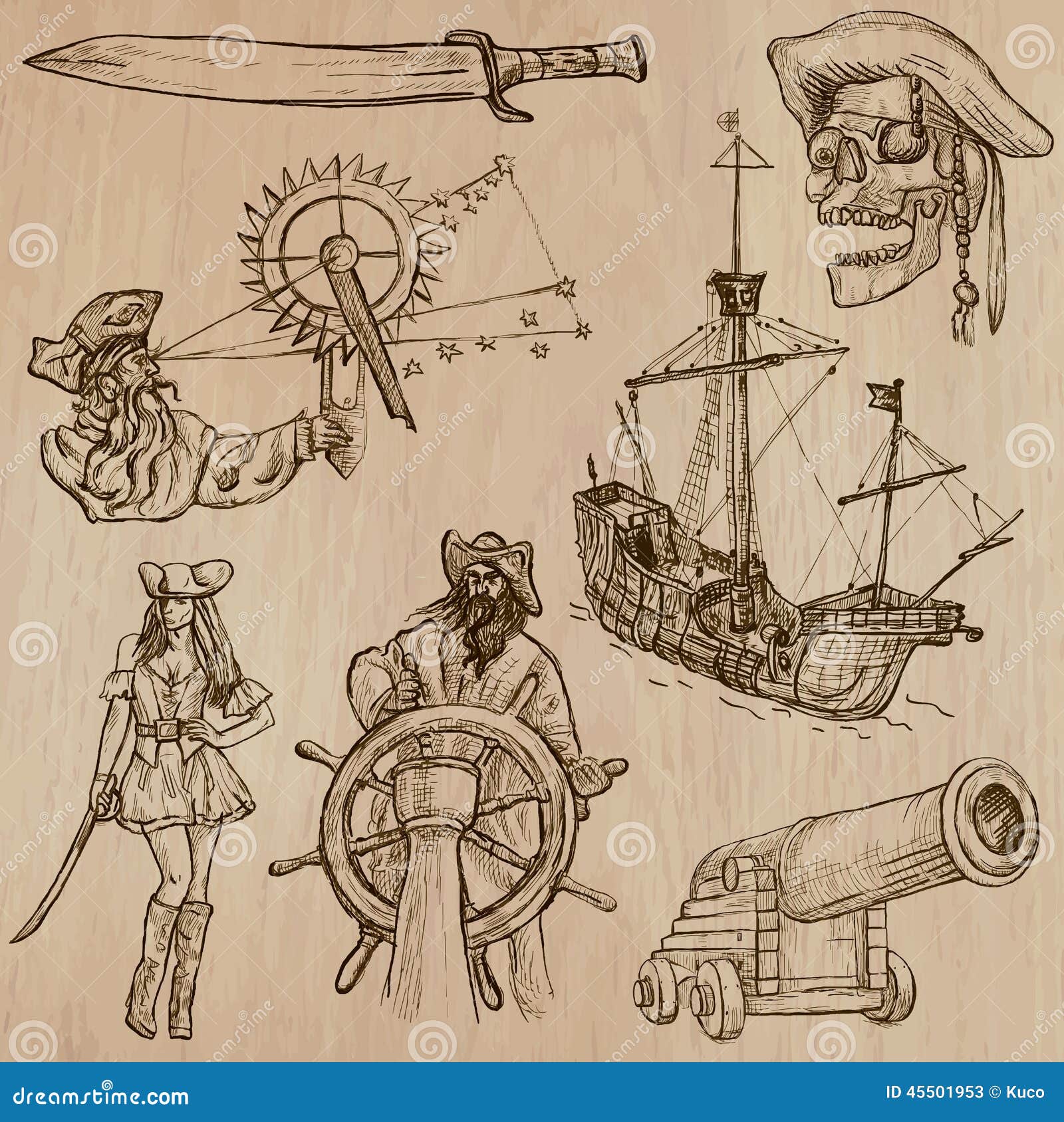 Pirates - an Hand Drawn Vector Pack Stock Vector - Illustration of line ...