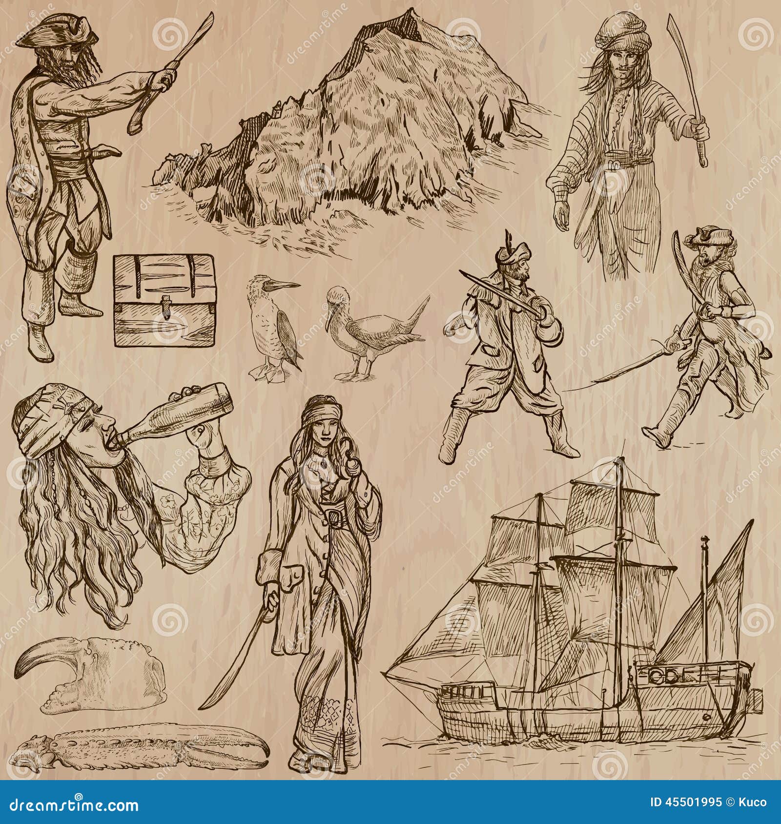 Pirates. An Hand Drawn Illustration. Freehand Drawing, Painting ...