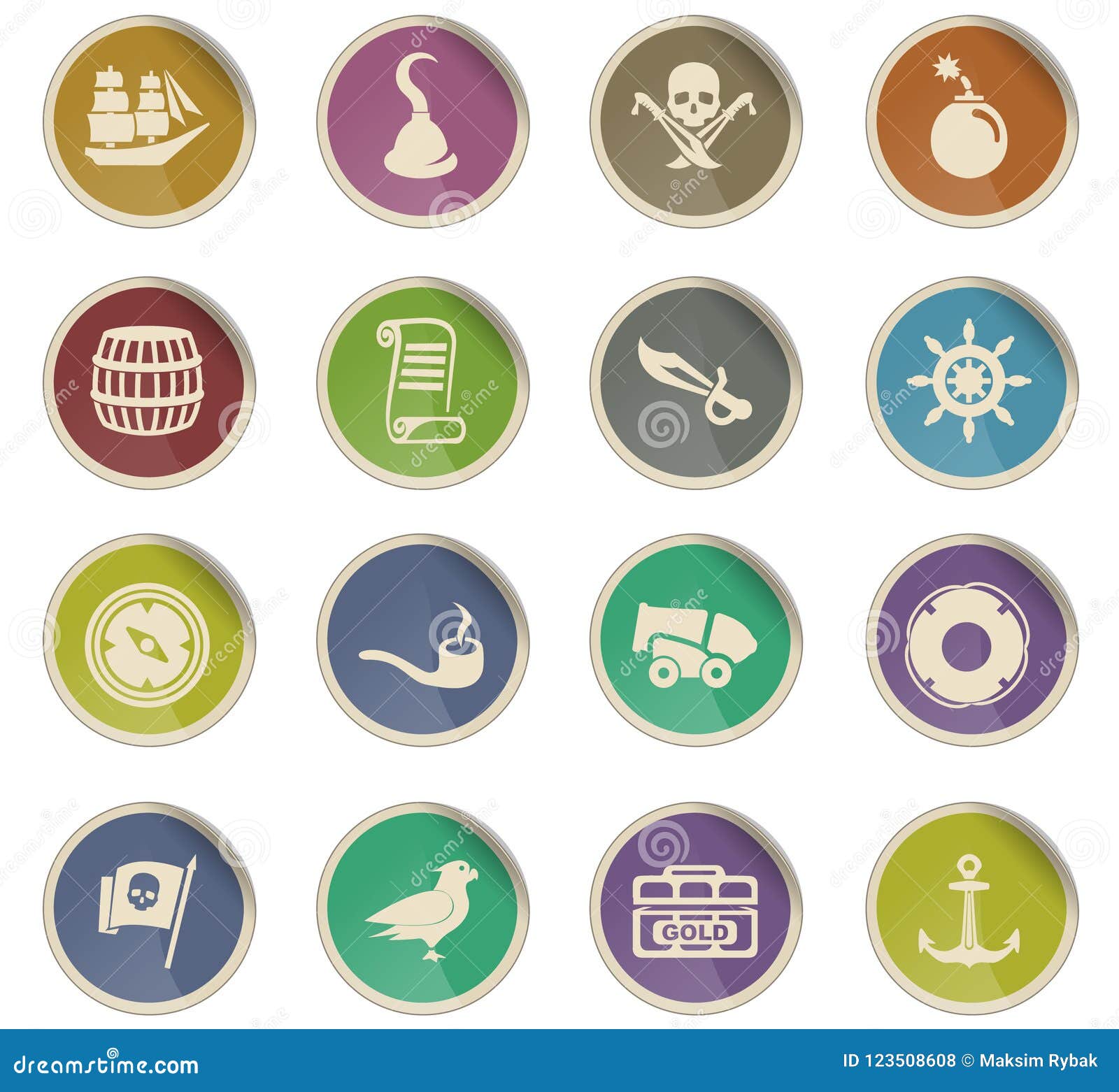 Pirates icon set stock vector. Illustration of falcon - 123508608
