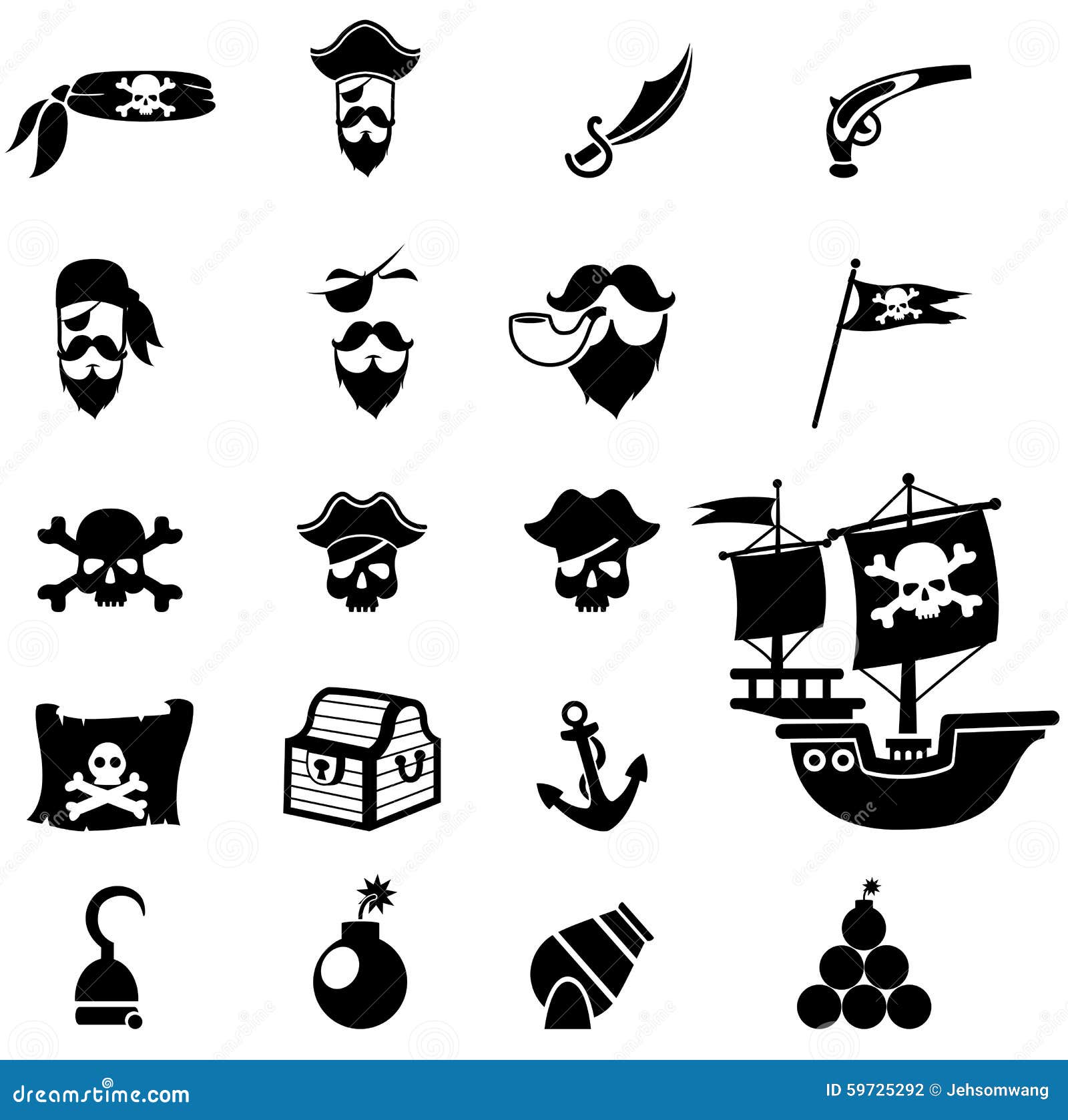 Pirates icons stock vector. Illustration of flat, ocean - 59725292