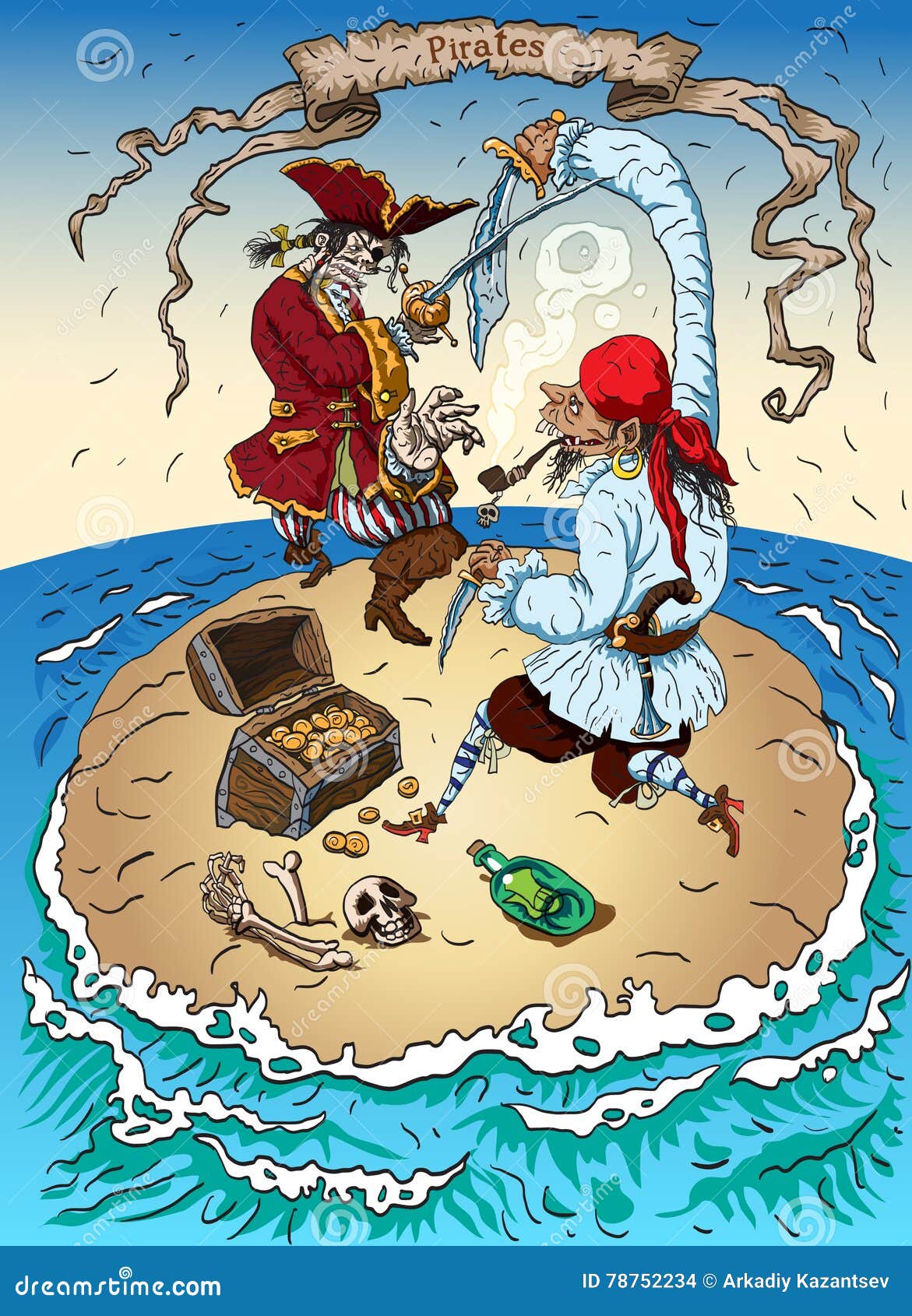Pirates on the Island stock illustration. Illustration of foam - 78752234