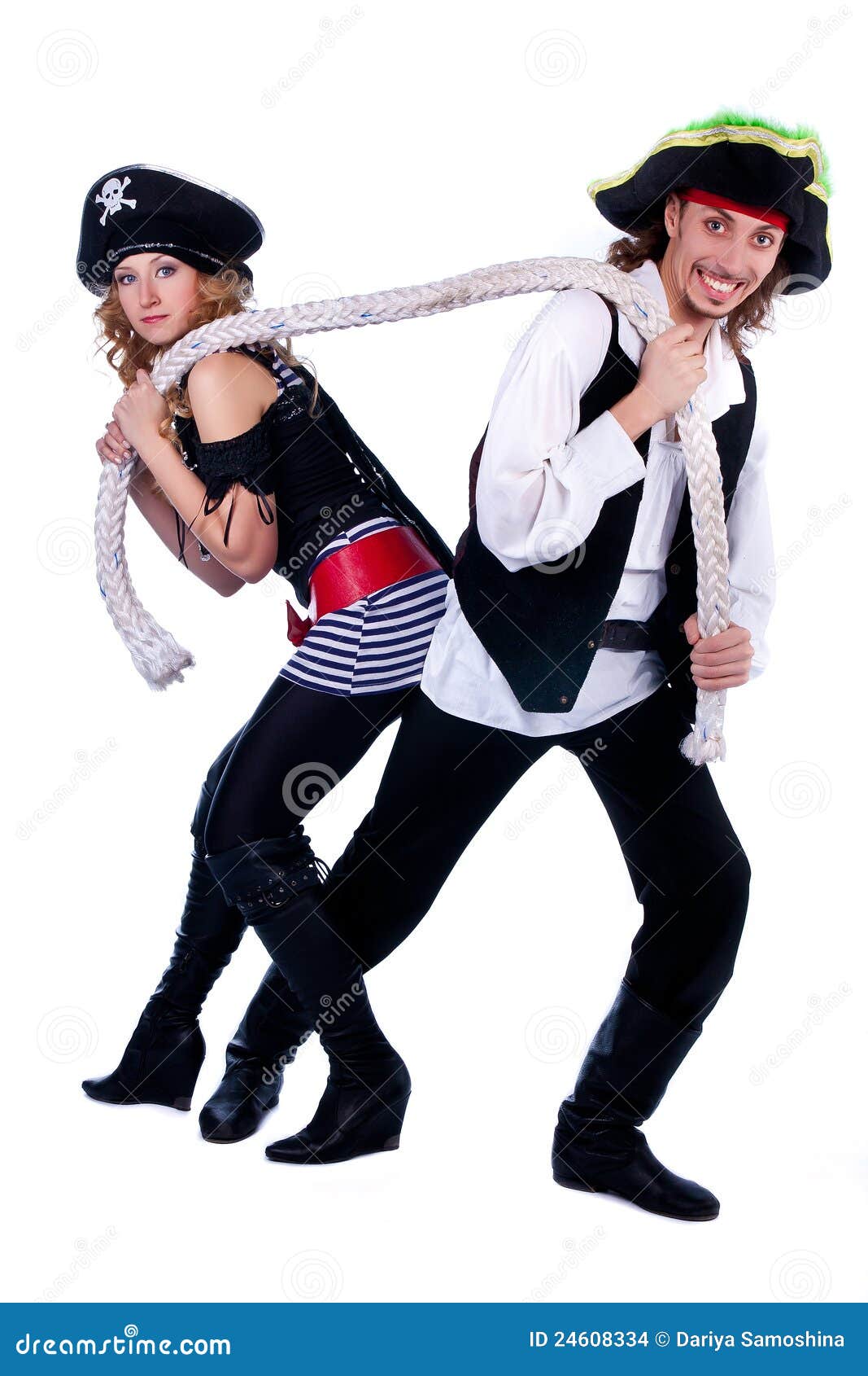 Pirates in a Man and a Woman Pulling a Rope Stock Photo - Image of ...