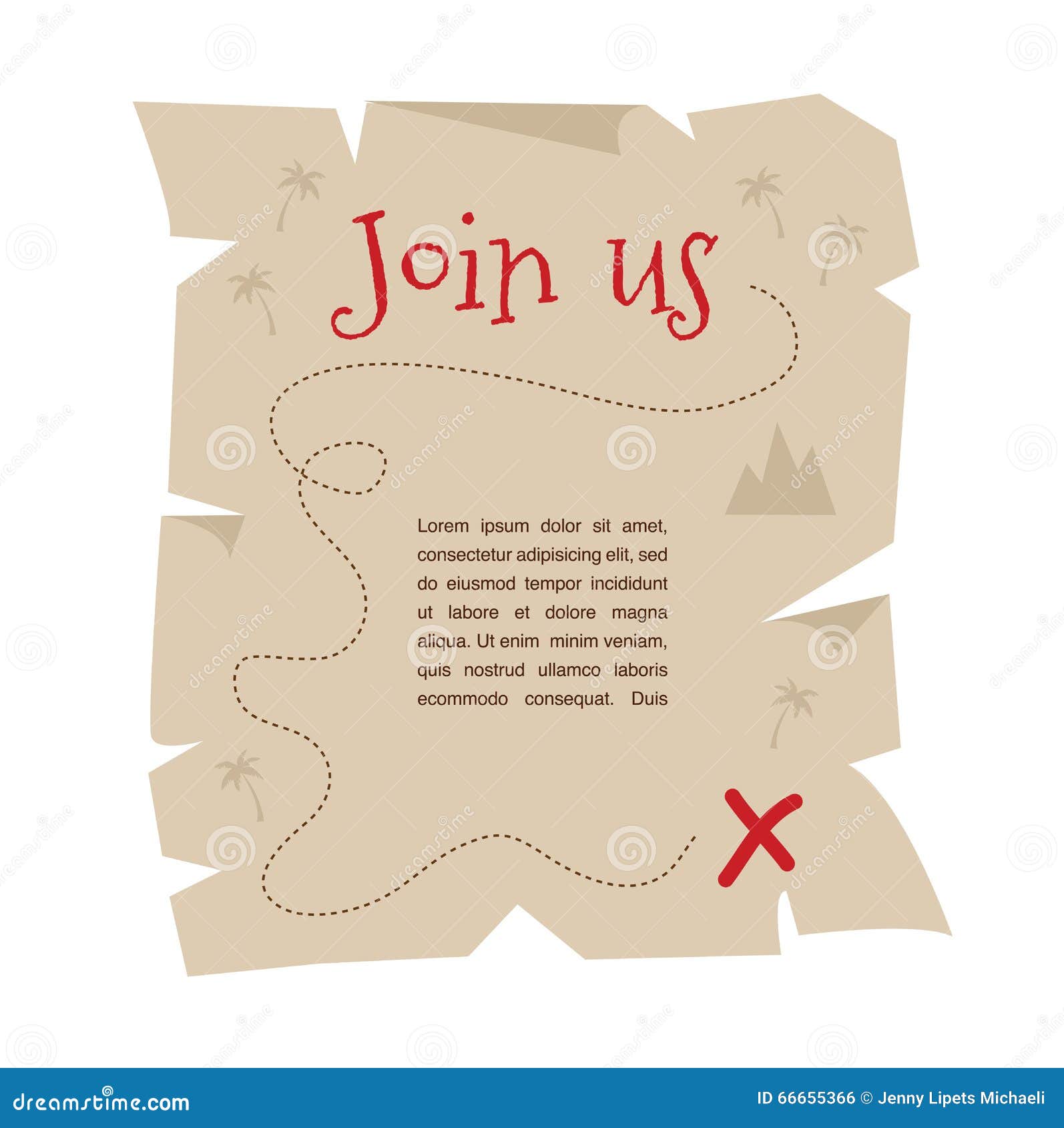 Pirates Map with Marked Treasure Location by Cross. Invitation Stock ...