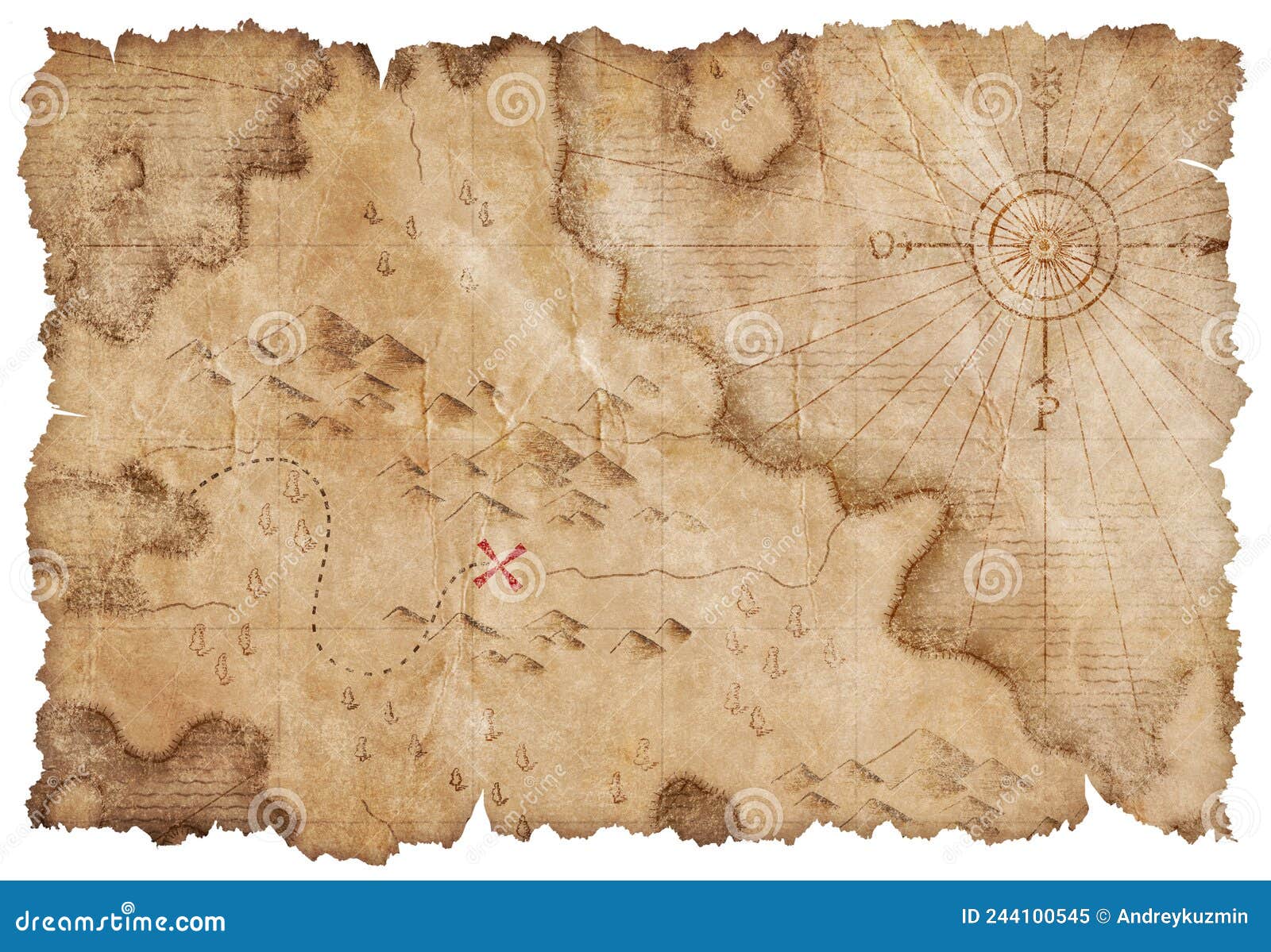 Pirates Map with Red Treasures Mark Isolated Stock Illustration ...