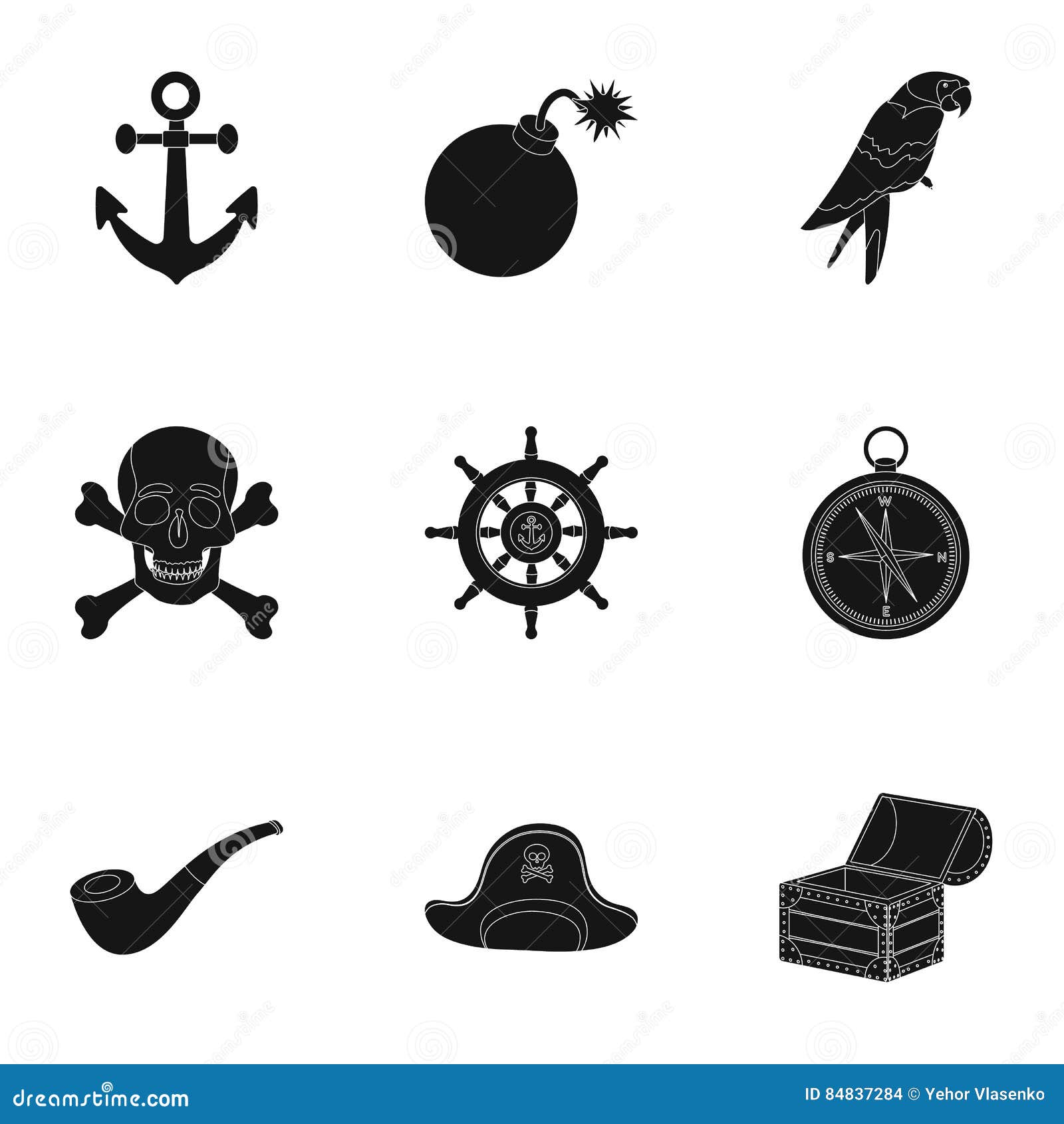 Pirates Set Icons In Black Style Big Collection Of Pirates Vector
