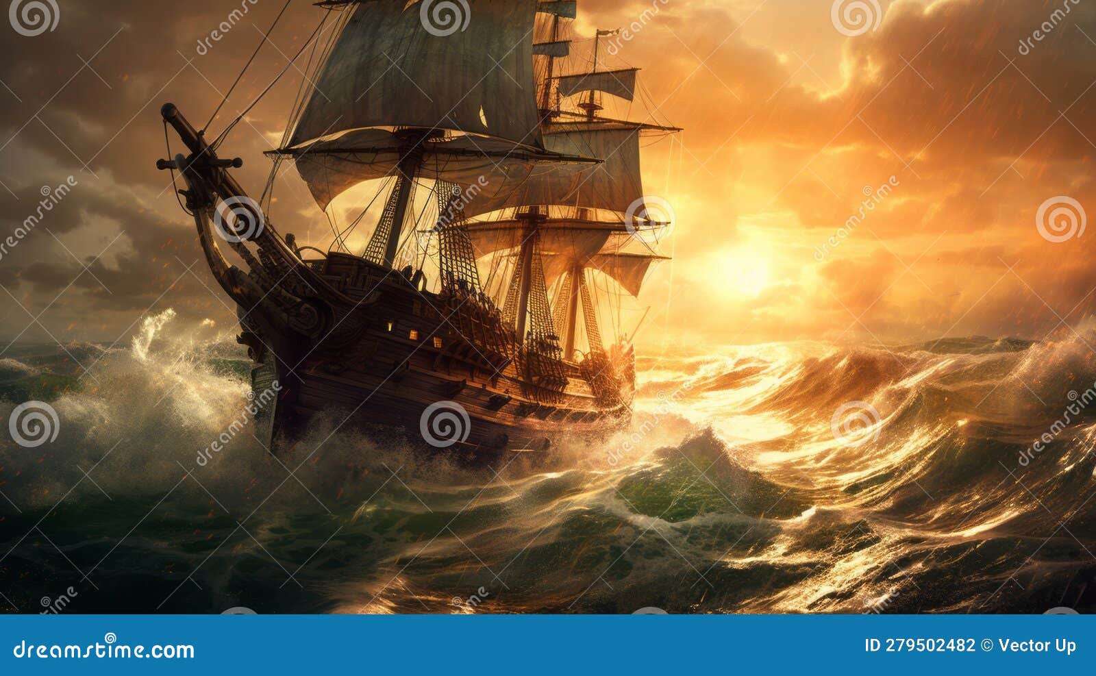 Pirates Ship in Open Sea. Generative AI Stock Illustration ...