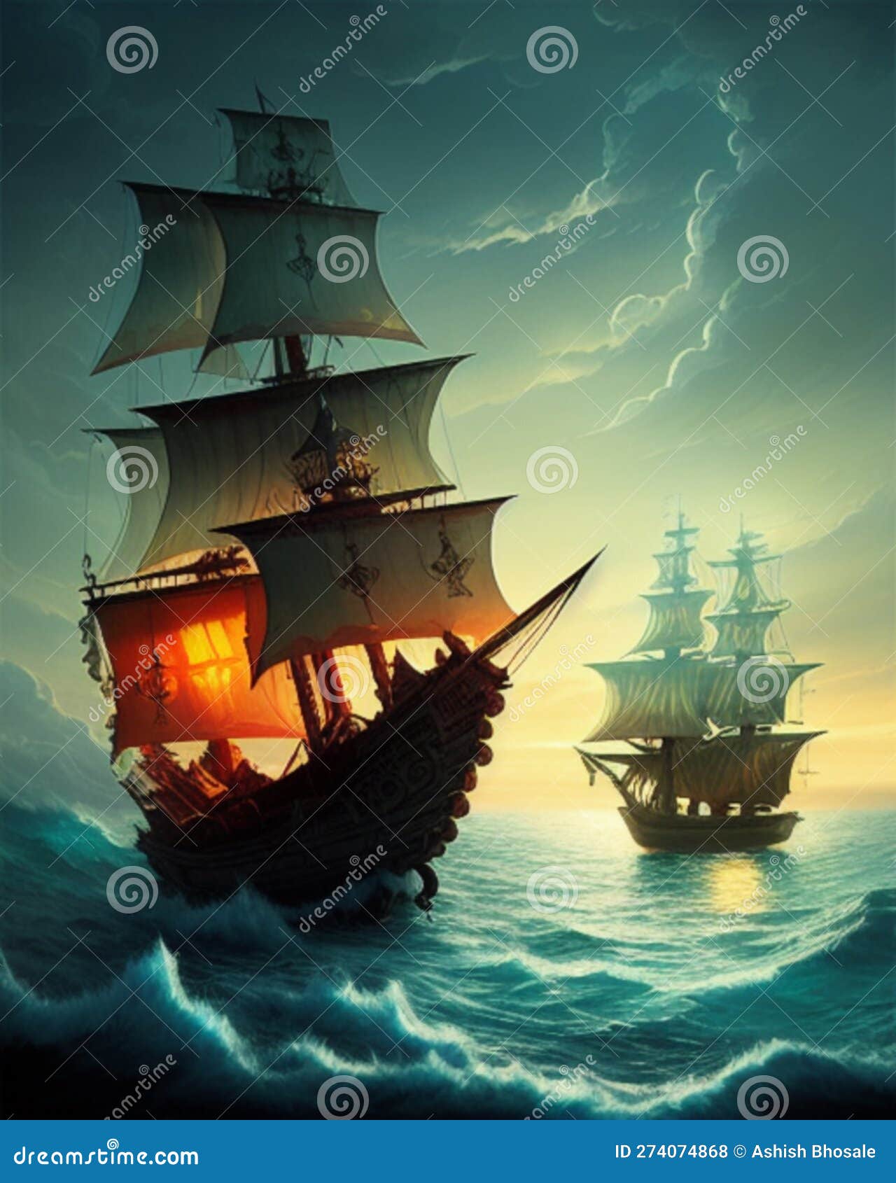 Pirates Ship in a Storm stock photo. Image of storm - 274074868