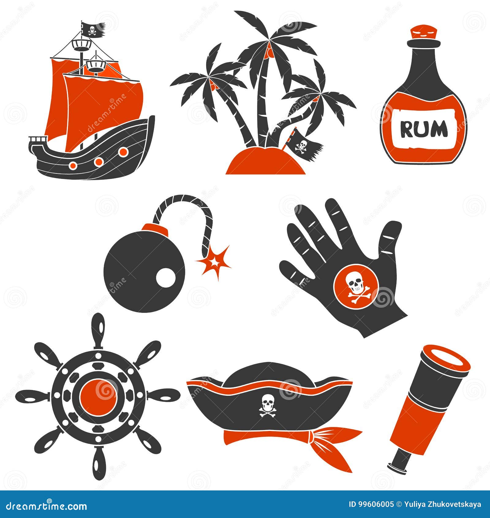 Pirates simple icons set stock vector. Illustration of alcohol - 99606005