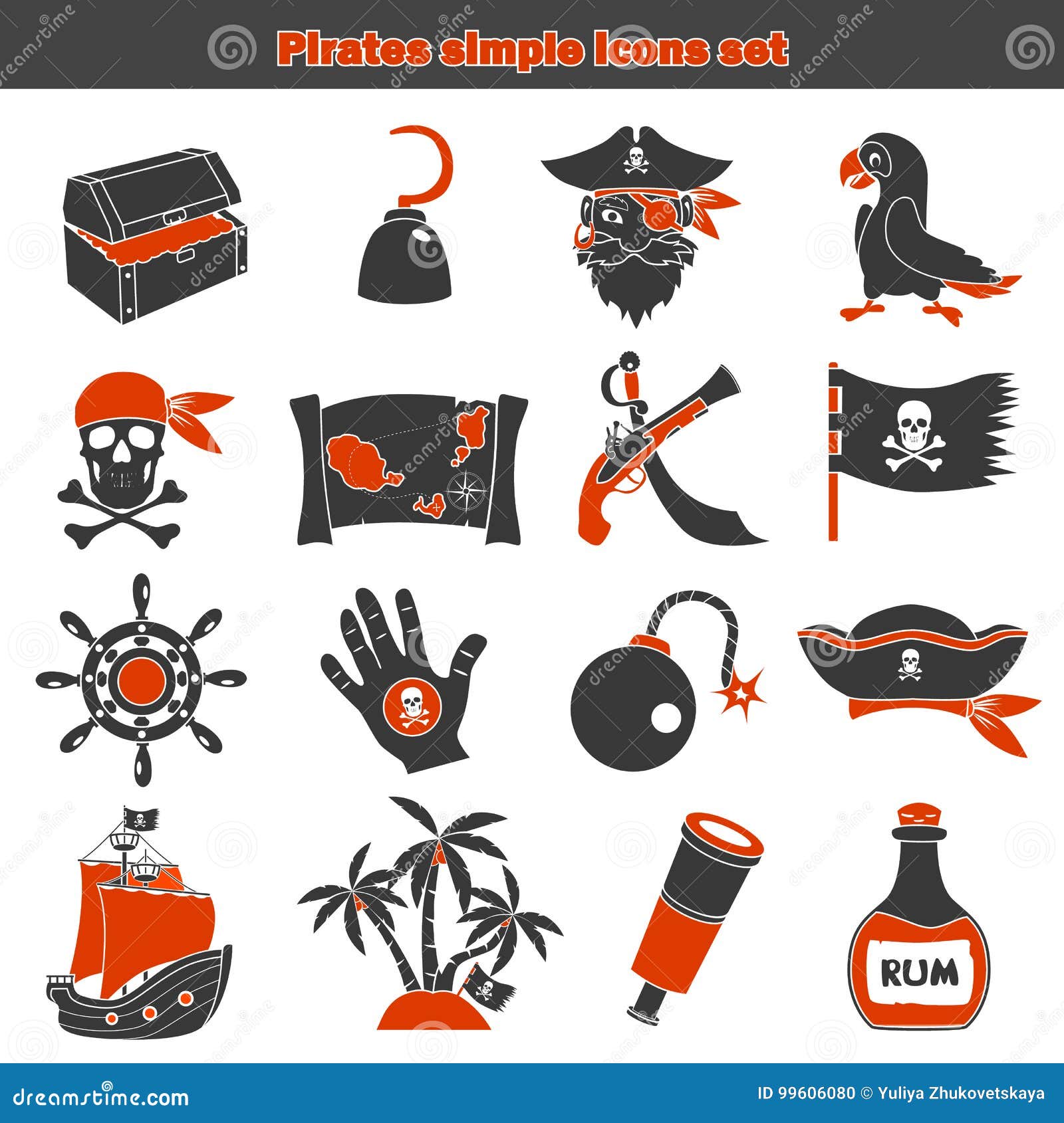 Pirates simple icons set stock vector. Illustration of flat - 99606080