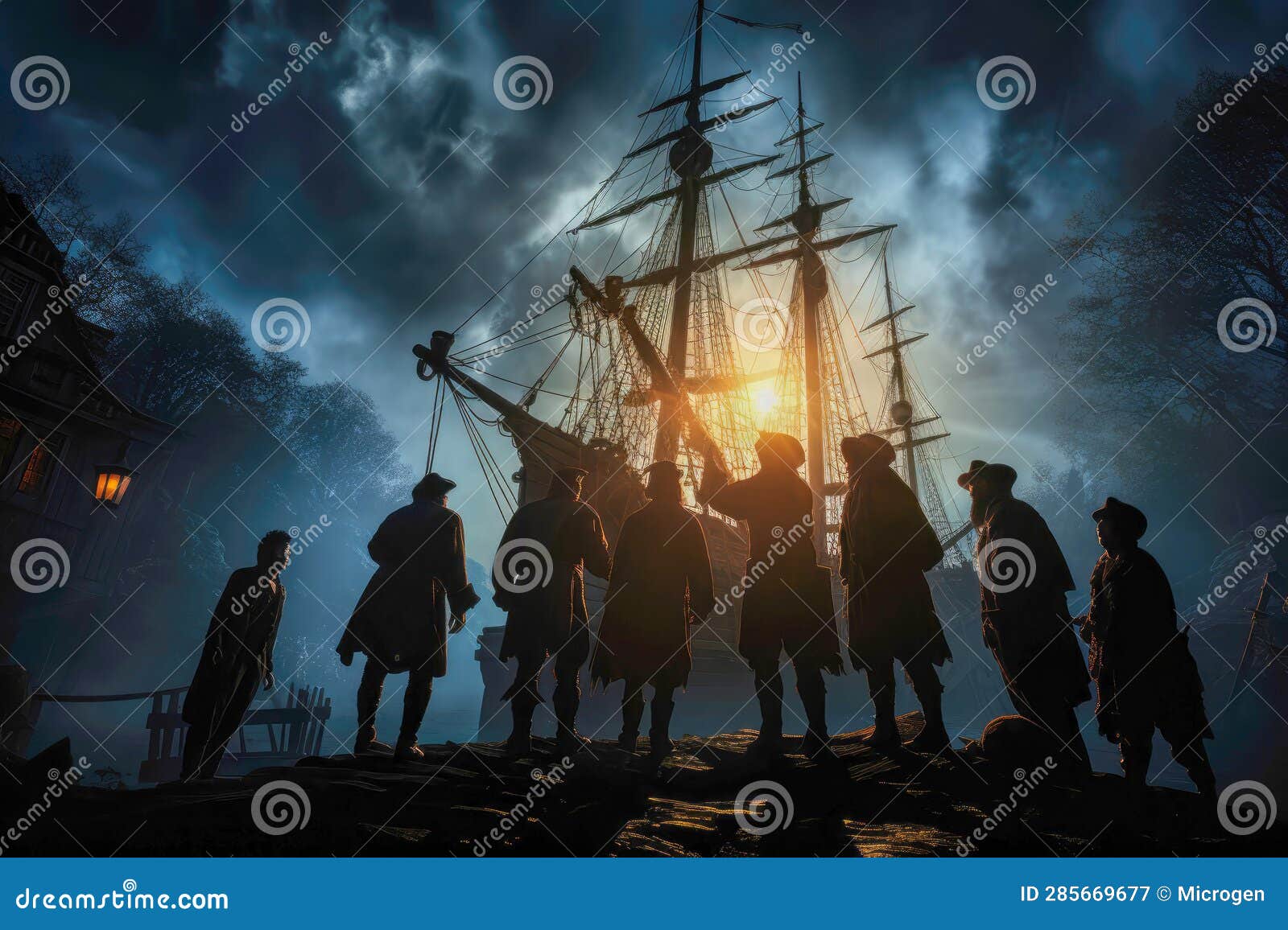 Pirates Singing Sea Shanties by the Light of the Moon Stock ...