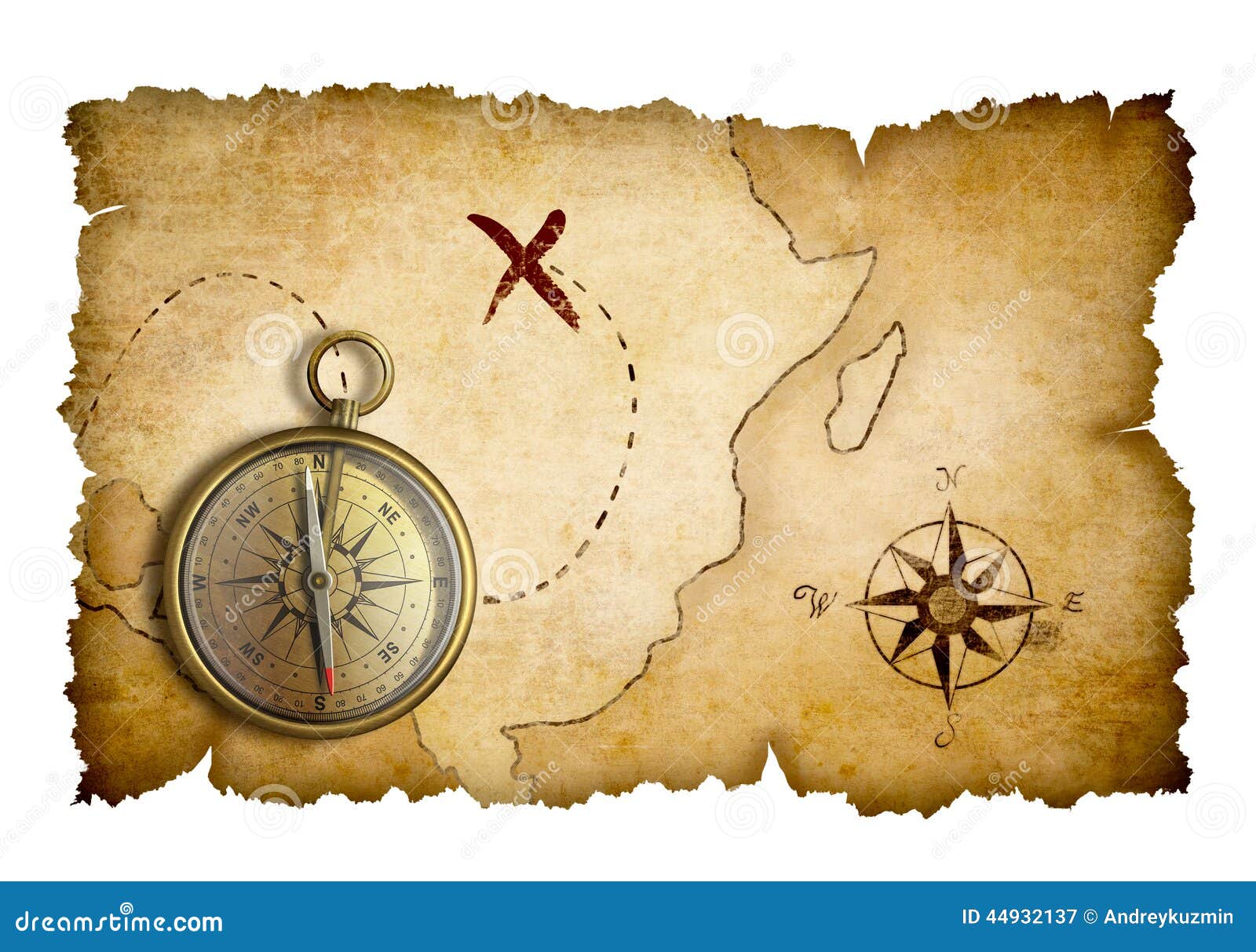 Pirates Treasure Map with Compass Isolated Stock Illustration ...