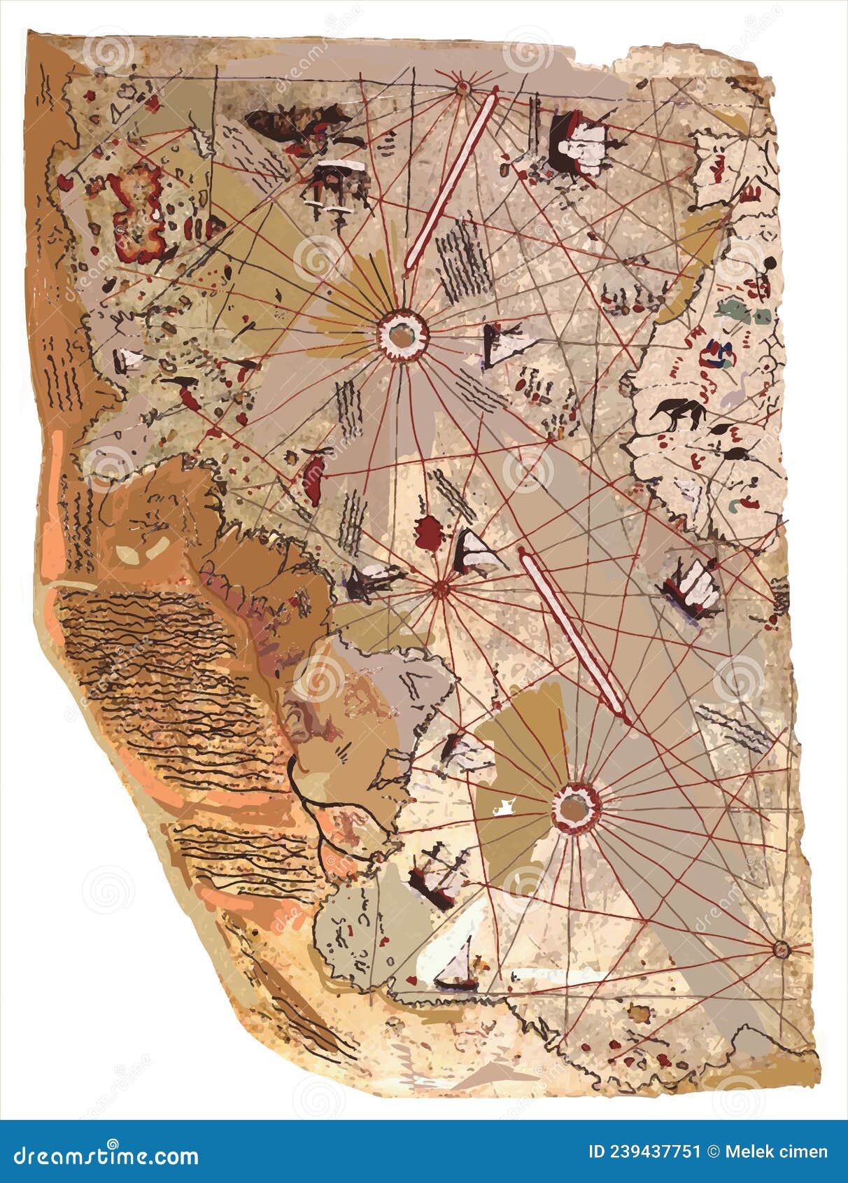 Piri Reis Cartographer Drawing a Map Stock Vector - Illustration of ...